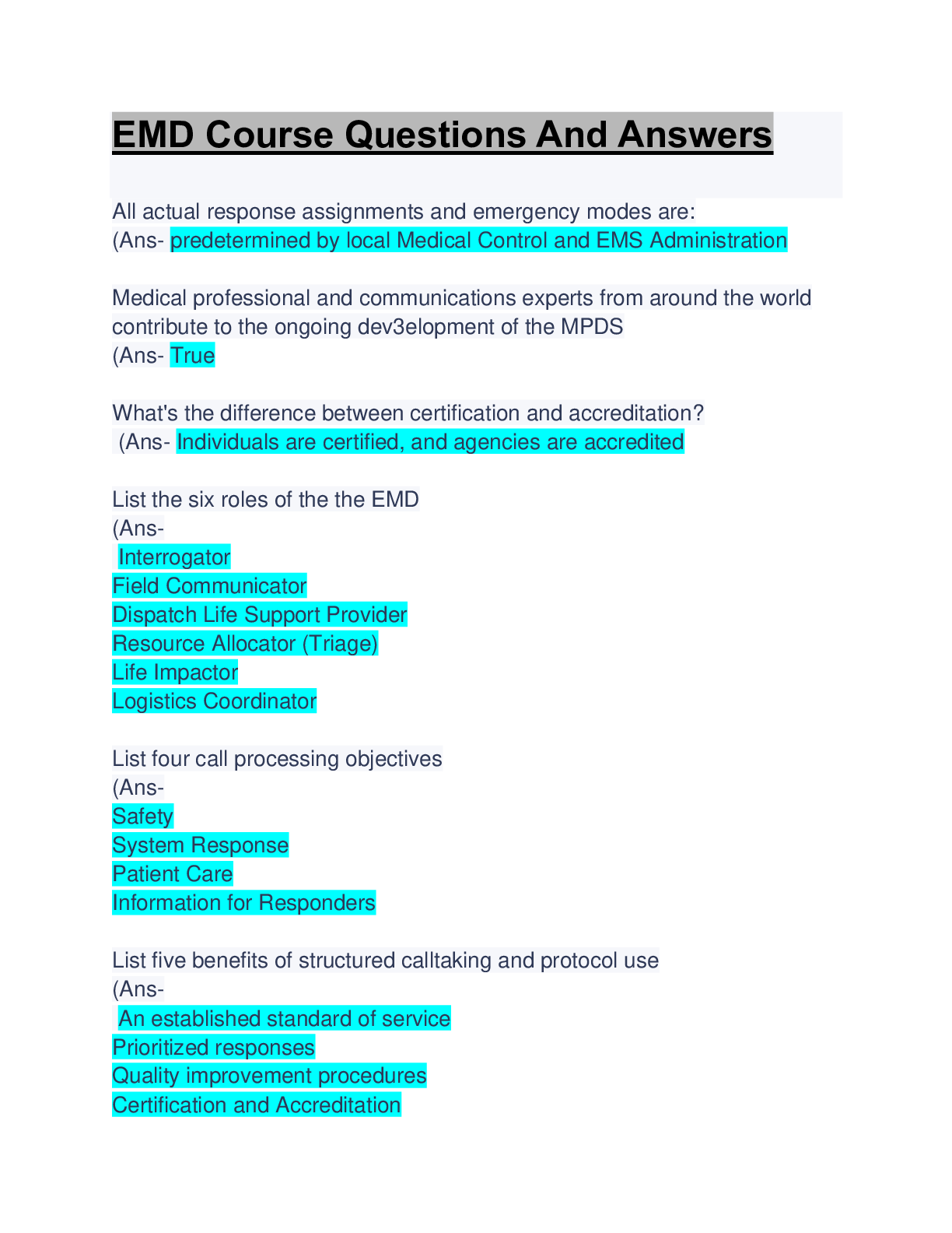 EMD Course Questions And Answers:( Solved) Updated - Scholarfriends