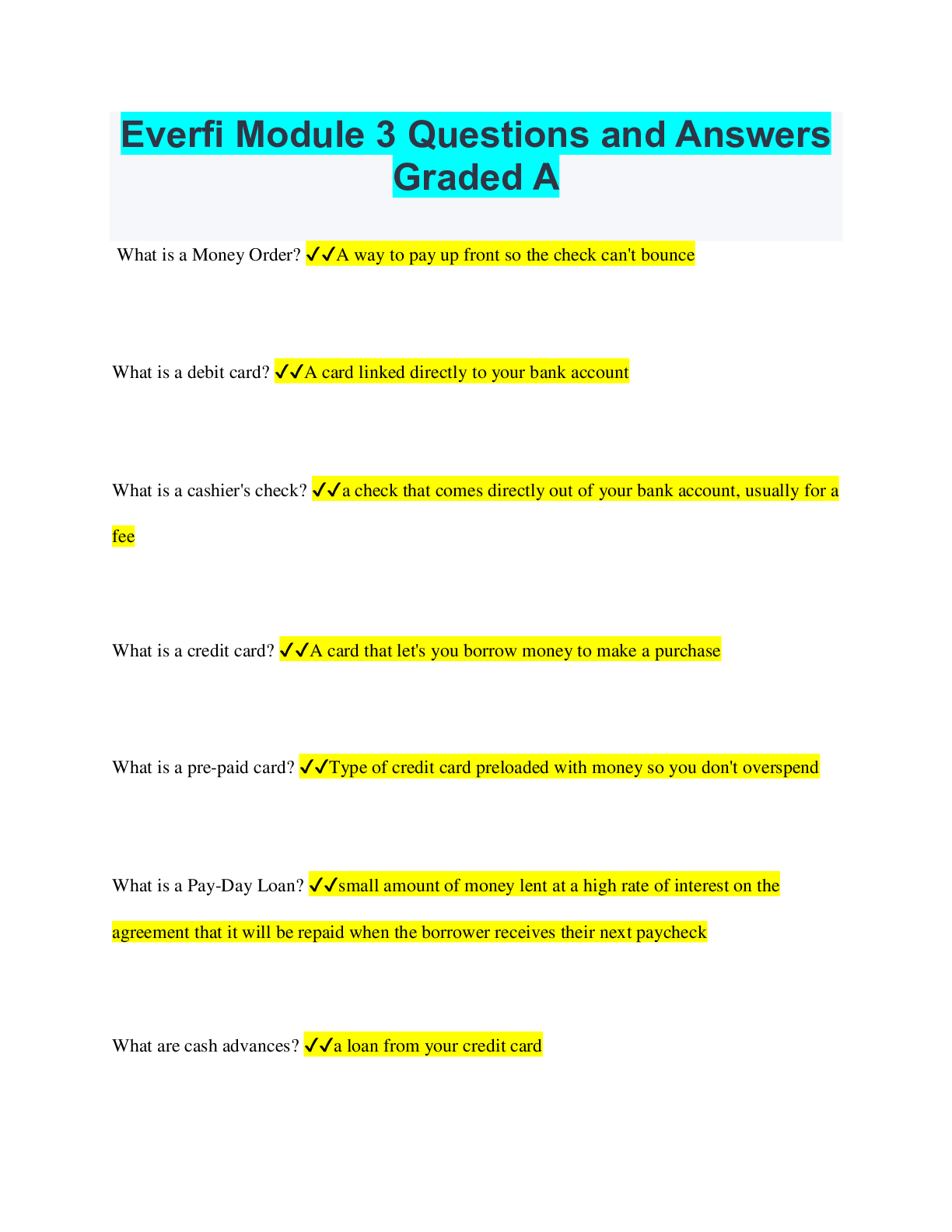 Insurance EverFi module 7 questions and answers 100% pass - Scholarfriends