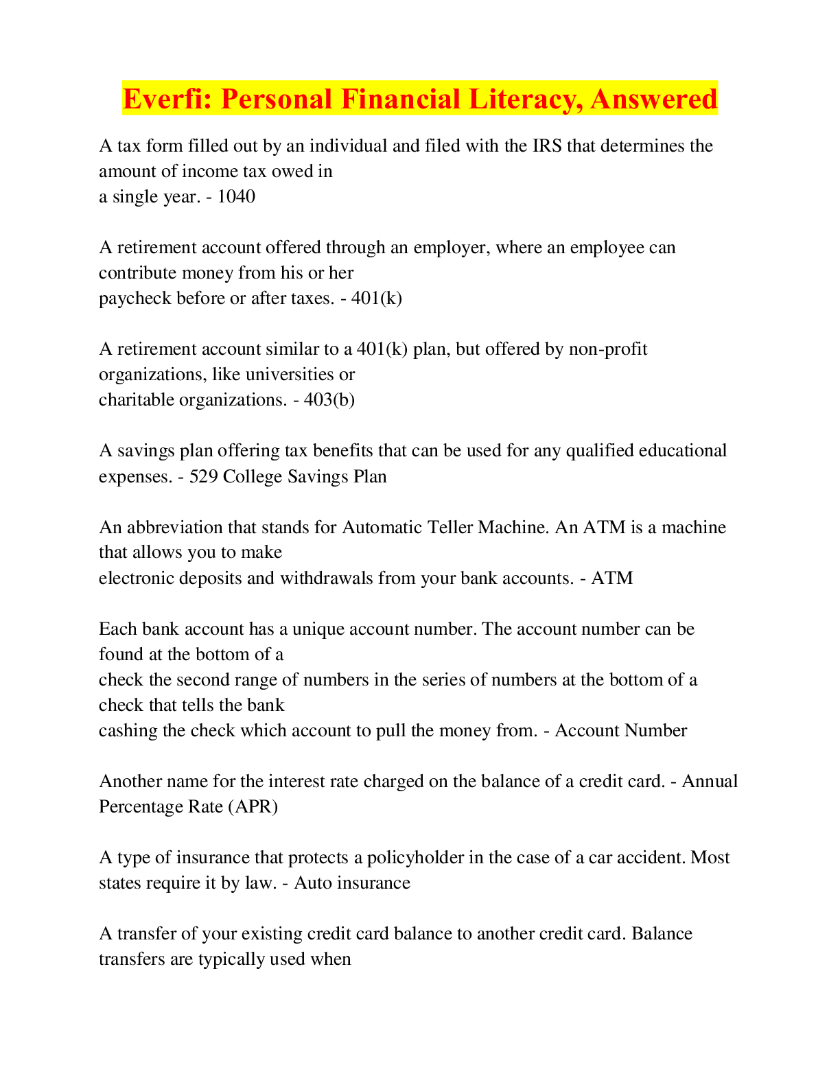 Everfi: Personal Financial Literacy, Answered - Scholarfriends