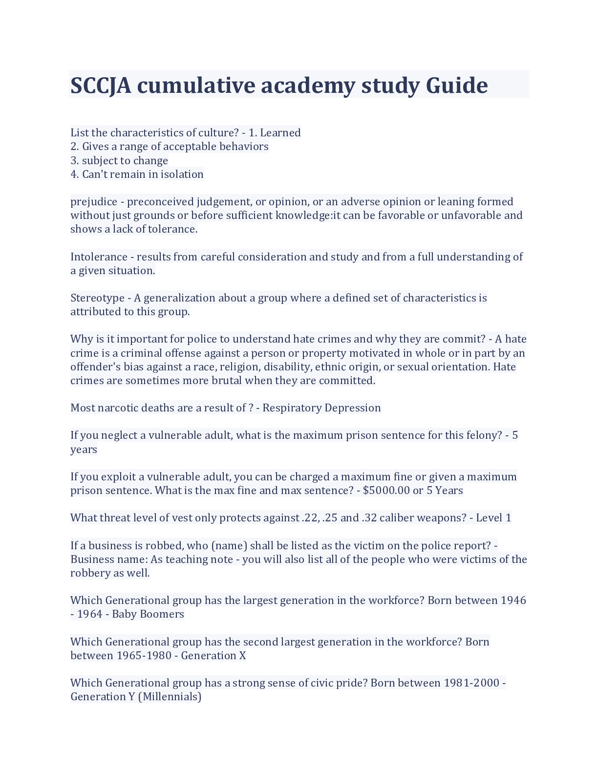 SCCJA cumulative academy study Guide with Complete Solution ...