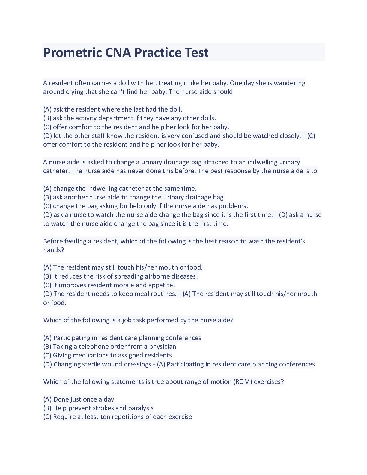 Prometric CNA Practice Test Latest Updates 2022 - Scholarfriends