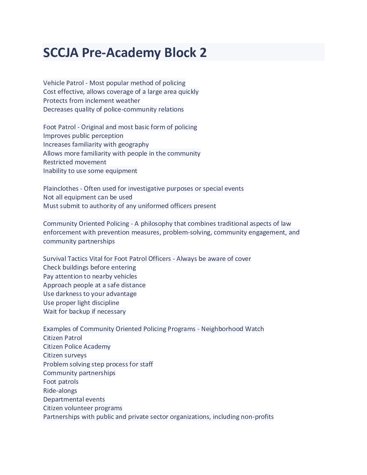 SCCJA Pre-Academy Block 2 With Complete Solution - Scholarfriends