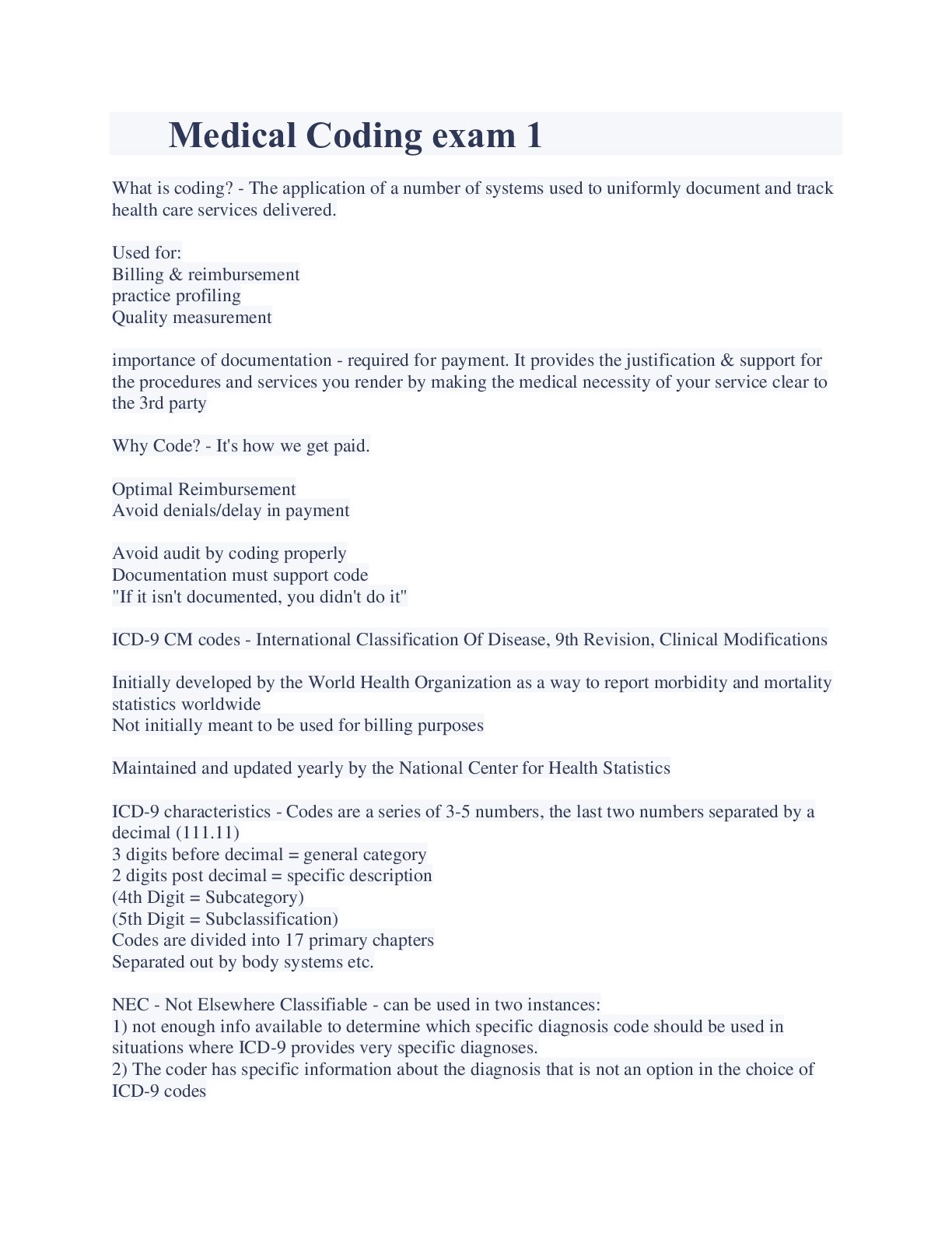 Medical Coding exam 1 Q&A With Complete Solution - Scholarfriends