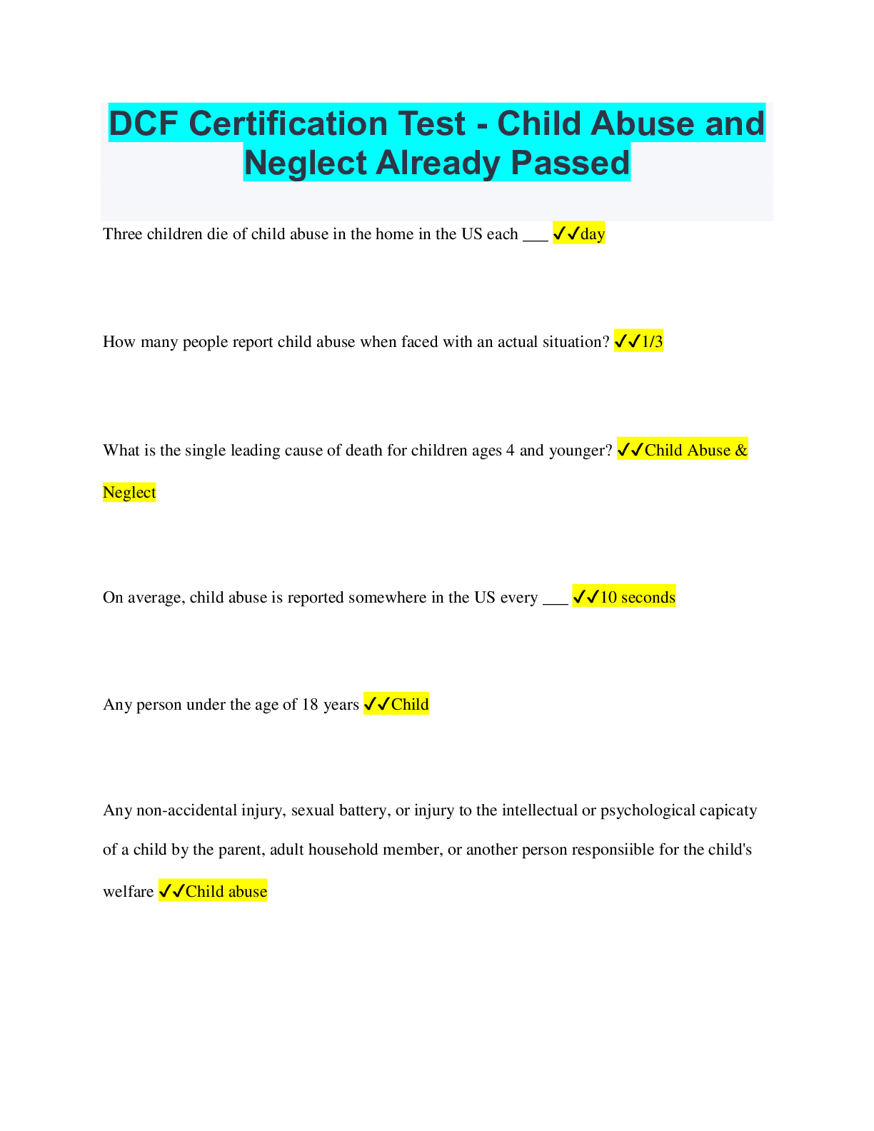 DCF Certification Test - Child Abuse and Neglect Already Passed ... DCF Certification Test - Child Abuse and Neglect Already Passed ...