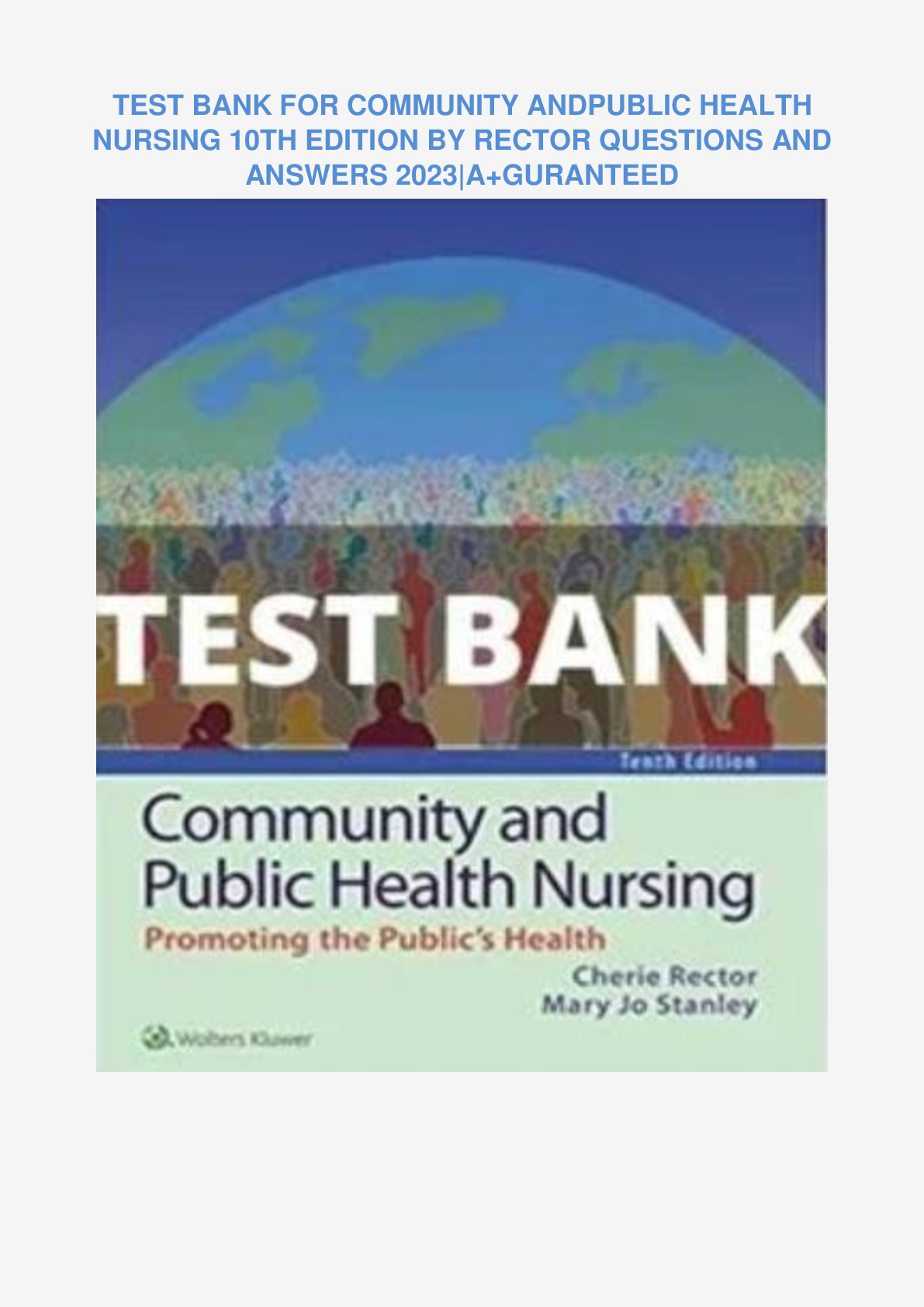 TEST BANK FOR COMMUNITY AND PUBLIC HEALTH NURSING 10TH EDITION BY ...
