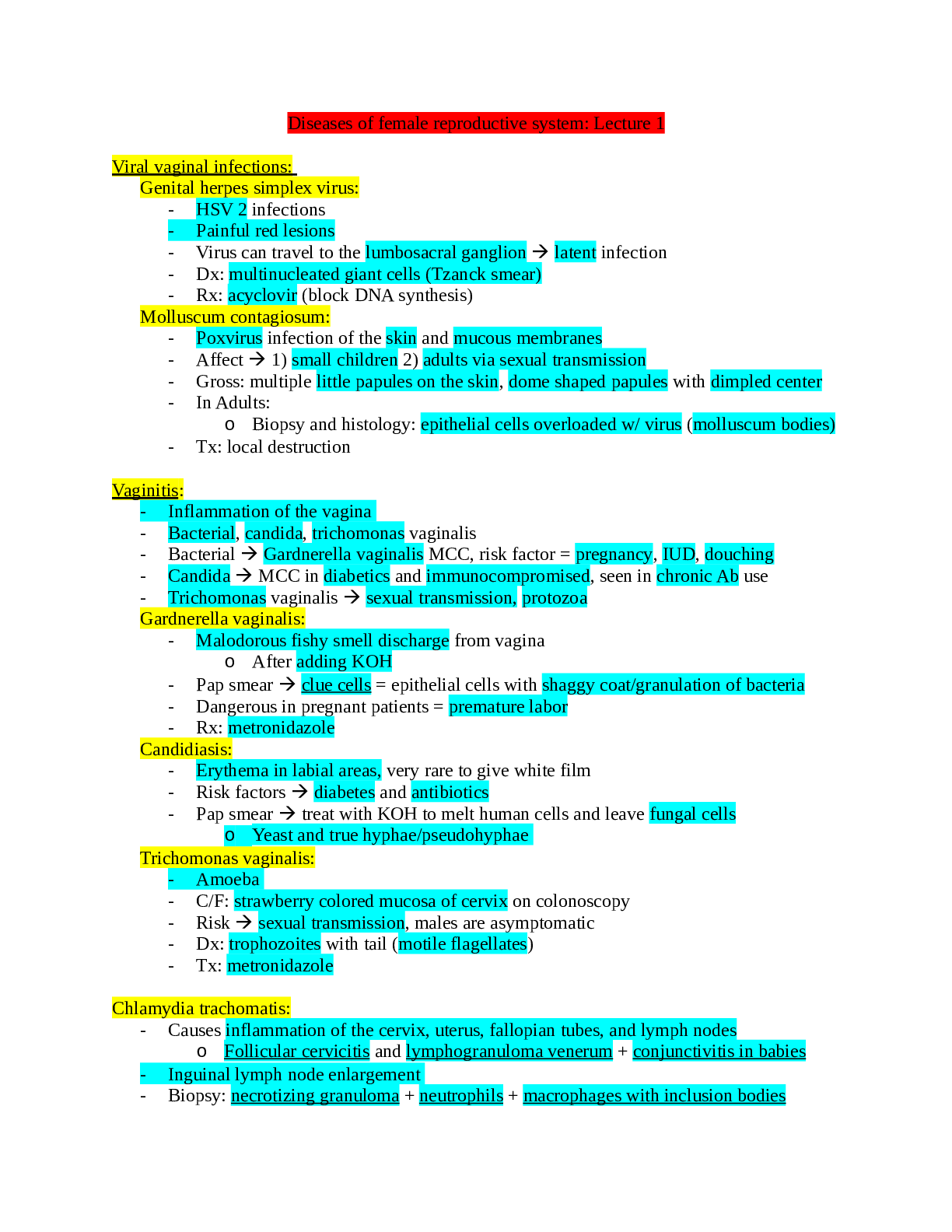 Med 482 Diseases Of Female Reproductive System Lecture 1 Scholarfriends