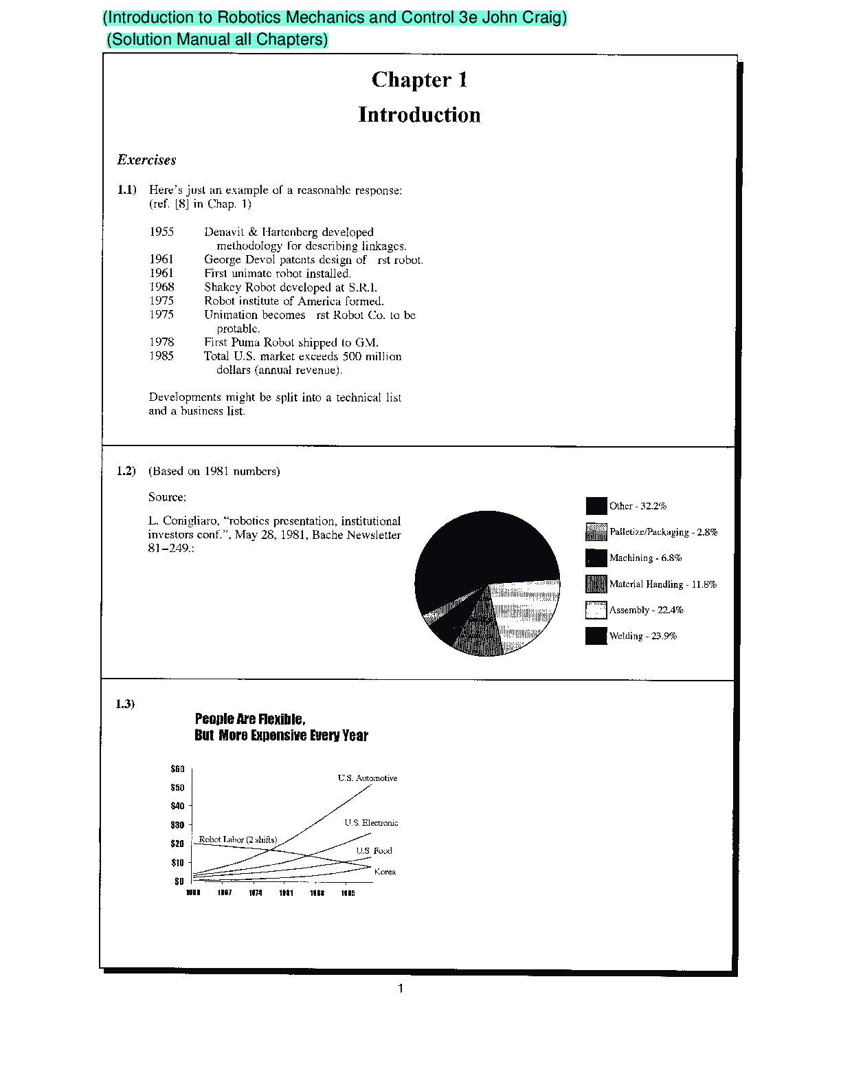 Introduction to Robotics Mechanics and Control 3rd Edition By John ...