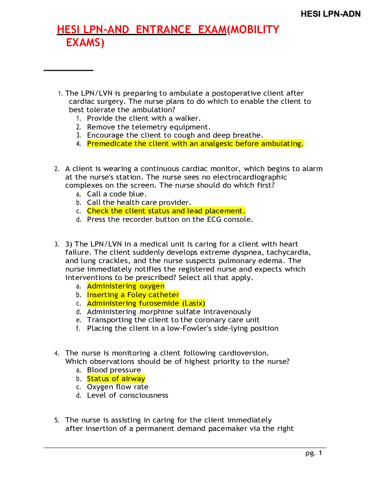 HESI LPN-ADN ENTRANCE EXAM : 100% Verified Questions & Answers ...