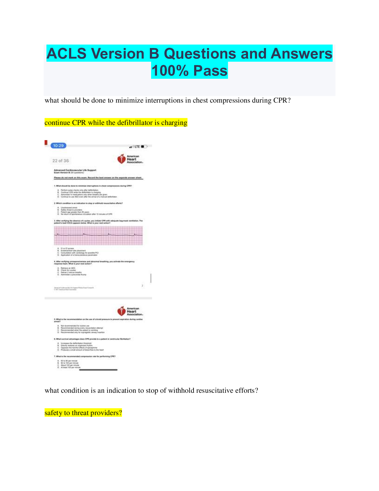 ACLS Version B Questions and Answers 100% Pass - Scholarfriends