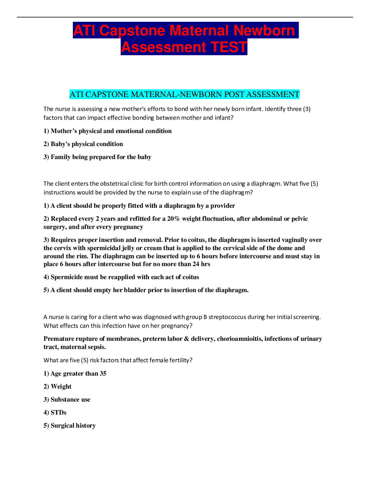 ATI Capstone Maternal Newborn Assessment TEST NEW!!! - Browsegrades ATI Capstone Maternal Newborn Assessment TEST NEW!!! - Browsegrades