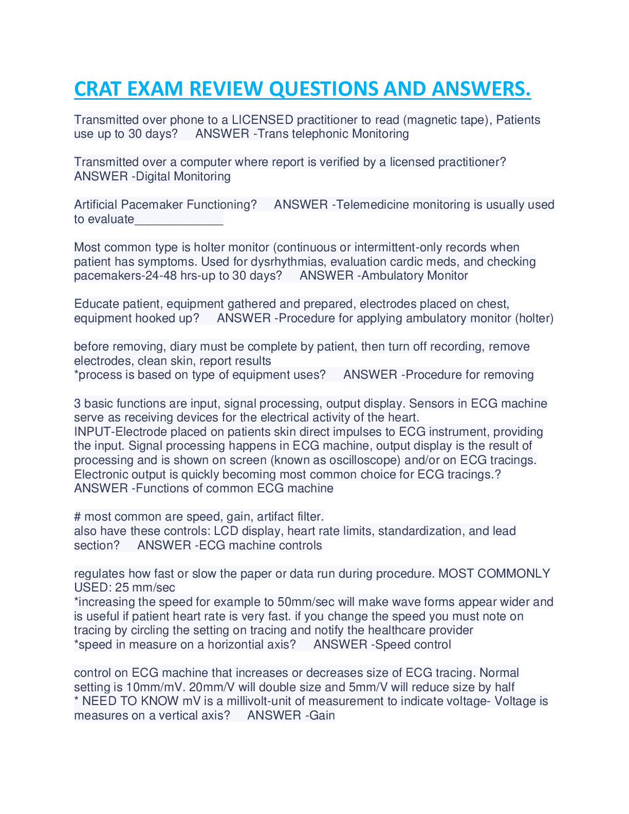 CRAT EXAM REVIEW QUESTIONS AND ANSWERS COMPLETE GUIDE. - Scholarfriends