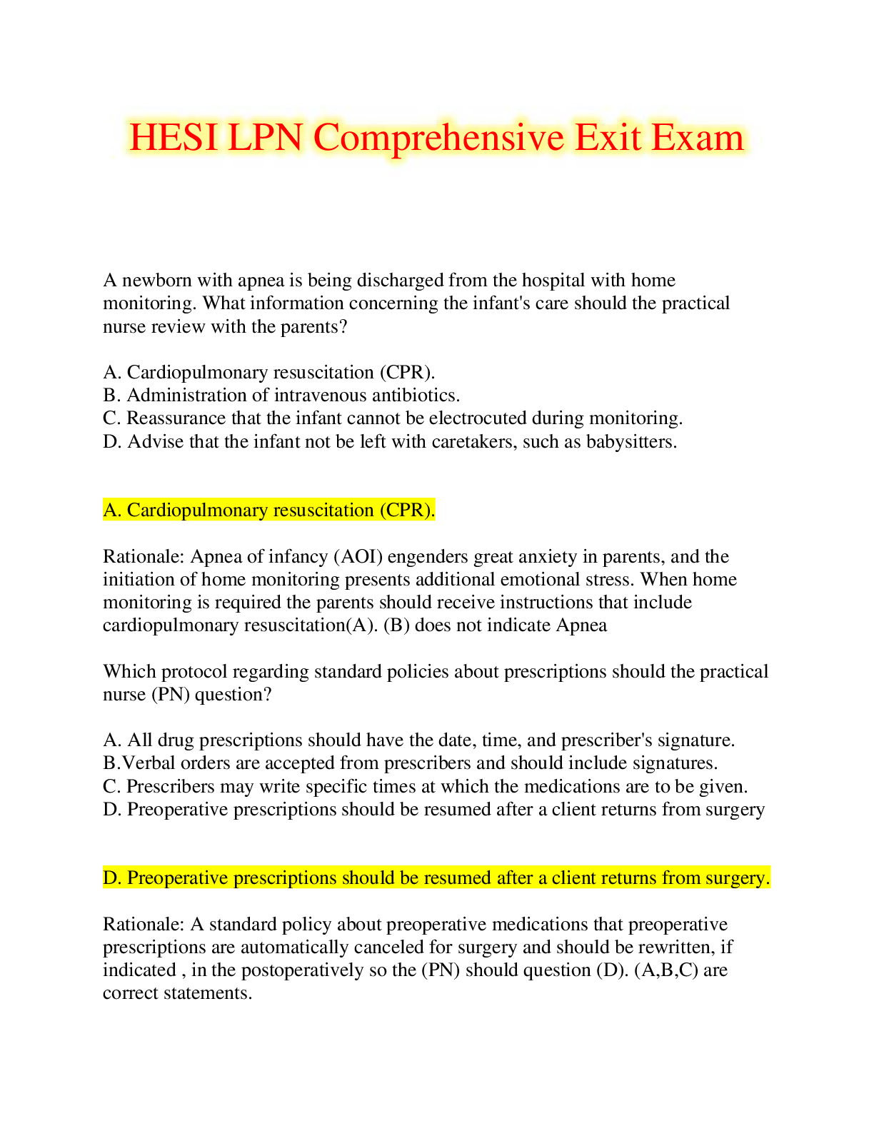 HESI LPN Comprehensive Exit Exam - Browsegrades HESI LPN Comprehensive Exit Exam - Browsegrades