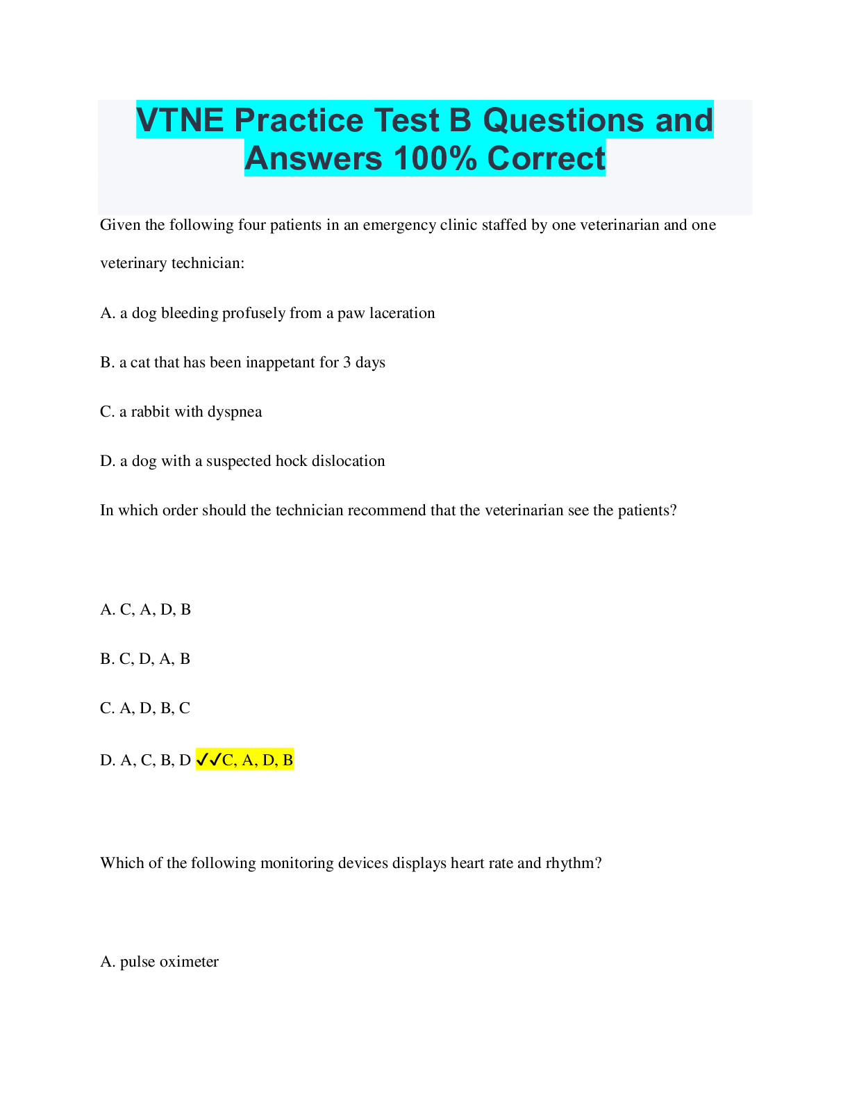 VTNE Practice Test B Questions and Answers 100% Correct - Scholarfriends