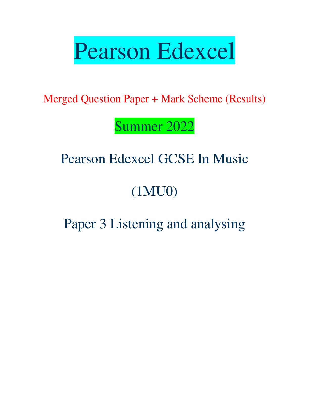 Pearson Edexcel Merged Question Paper + Mark Scheme (Results) Summer ...