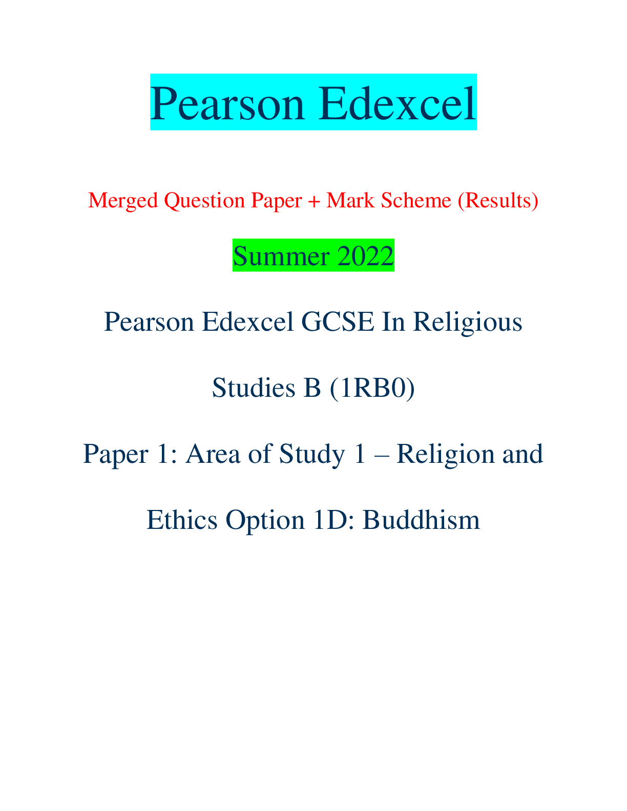 Pearson Edexcel Merged Question Paper + Mark Scheme (Results) Summer ...