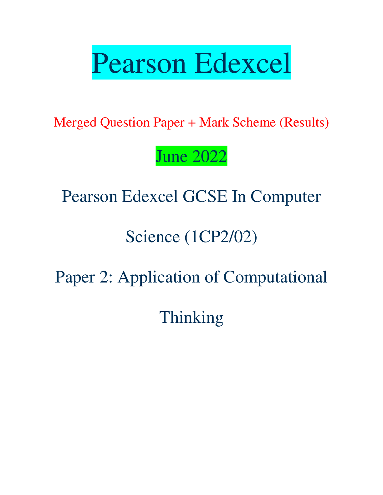 Pearson Edexcel Merged Question Paper + Mark Scheme (Results) June 2022 ...