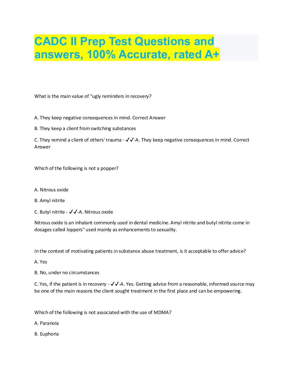 CADC II Prep Test Questions and answers, 100% Accurate, rated A+ ...