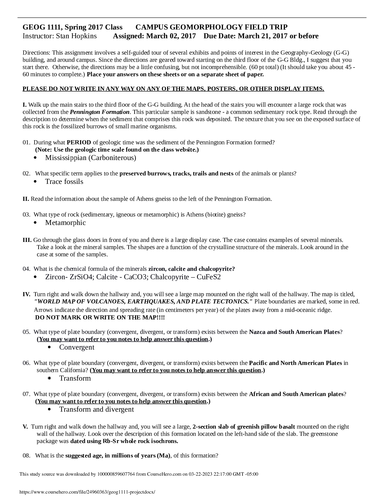 University Of Georgia GEOG 1111_ INTRO TO PHYSICAL GEOGRAPHY LAB ...