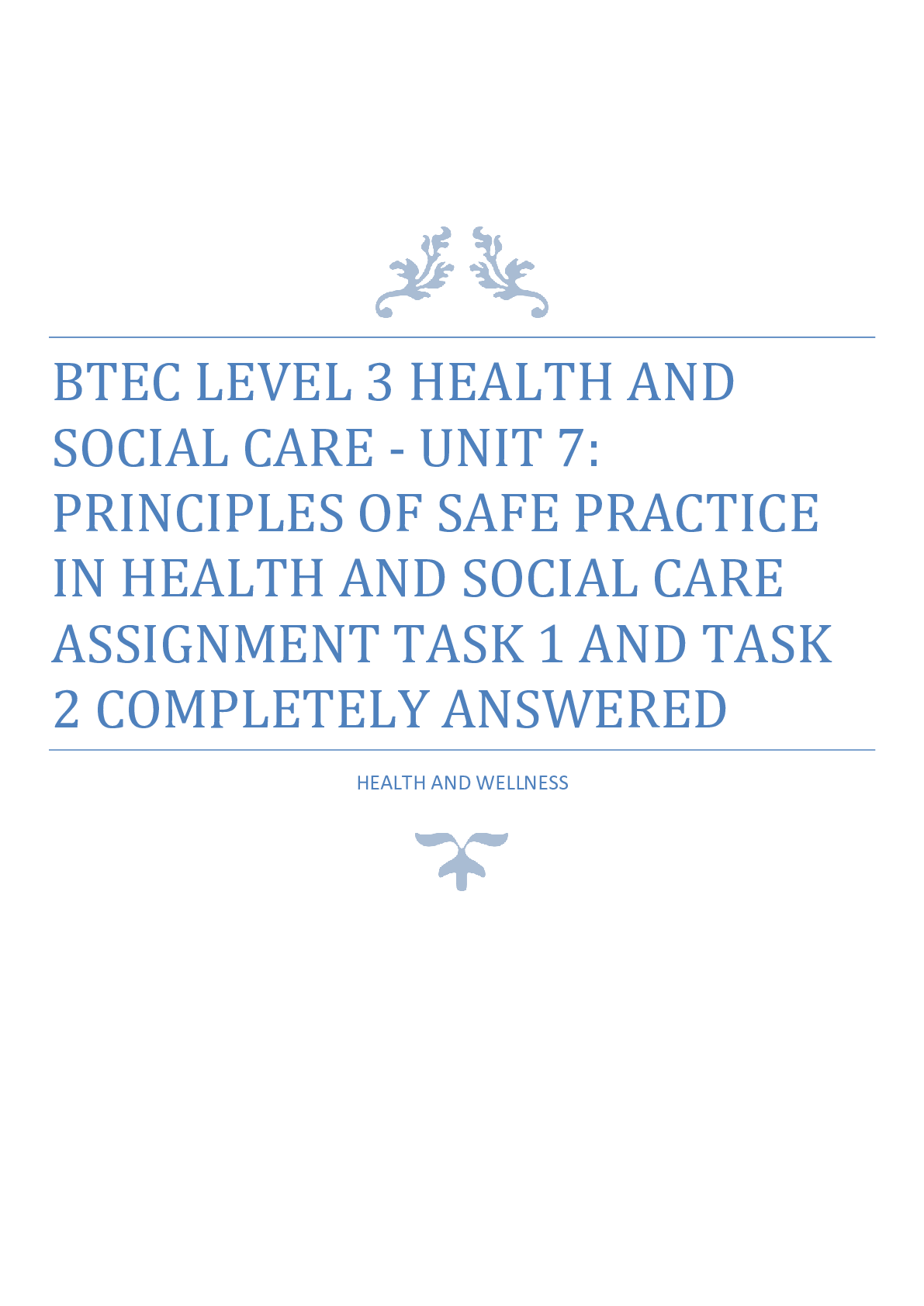 UNIT 7: PRINCIPLES OF SAFE PRACTICE IN HEALTH AND SOCIAL CARE ...
