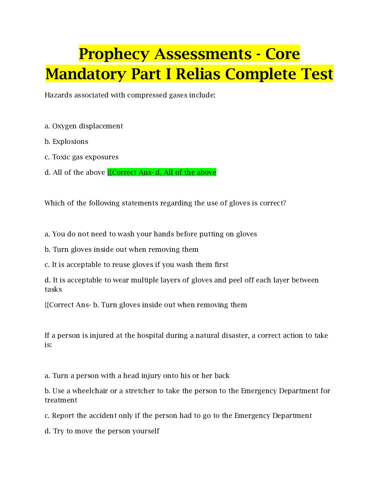 Prophecy Assessments - Core Mandatory Part I Relias Complete Test ...