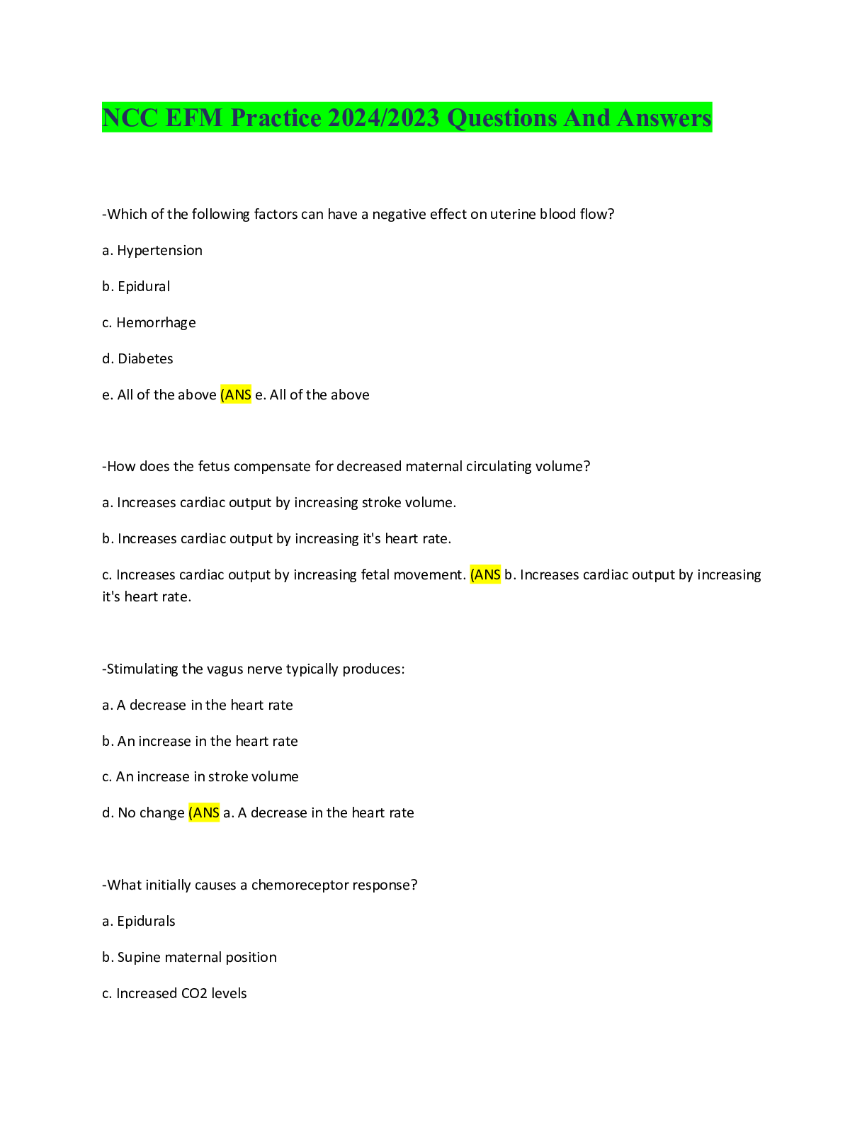 NCC EFM Practice 2024/2023 Questions And Answers - Scholarfriends