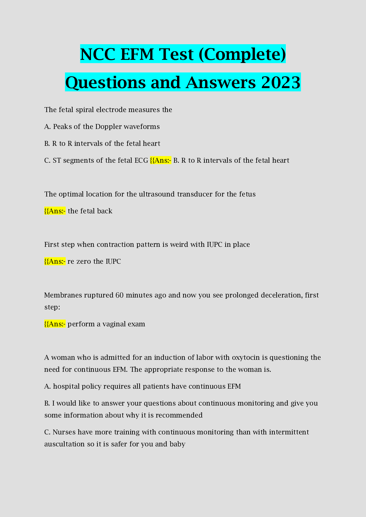 NCC EFM Test (Complete) Questions and Answers 2023 - Scholarfriends