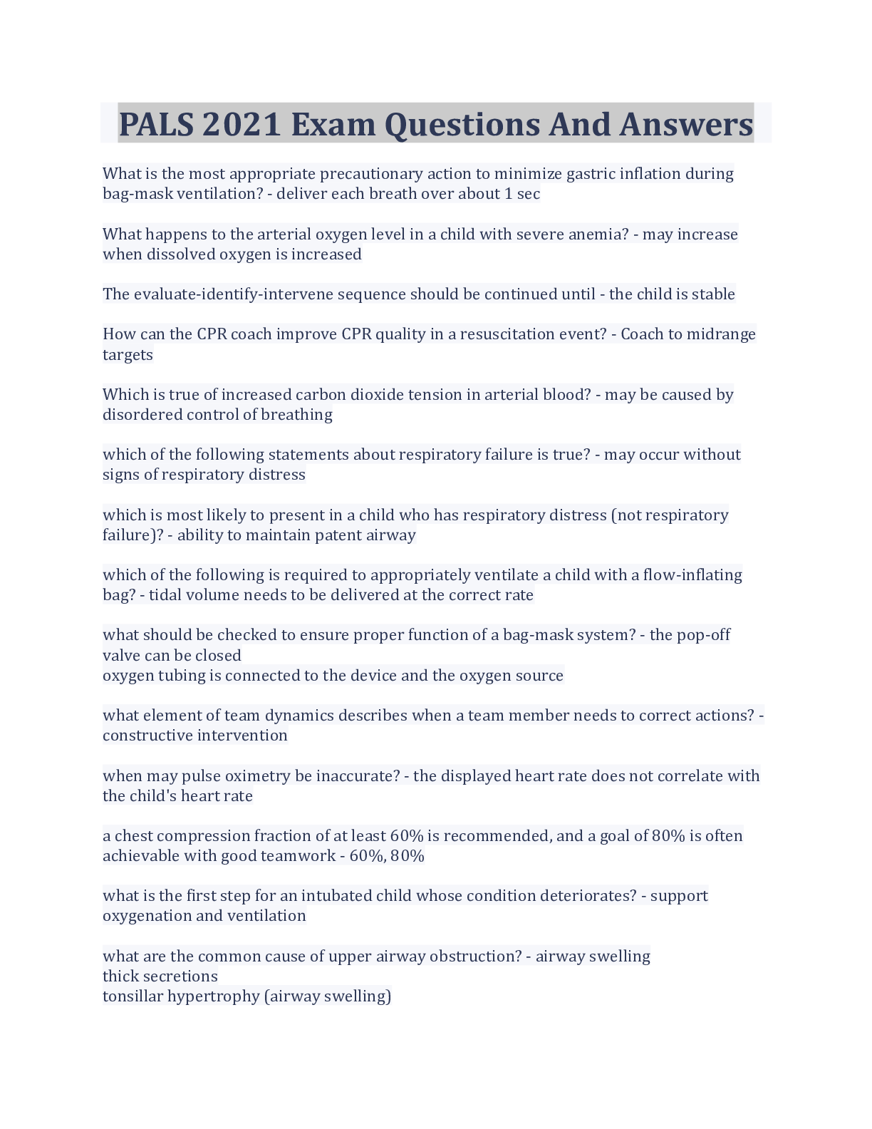 PALS 2021 Exam Questions And Answers - Scholarfriends