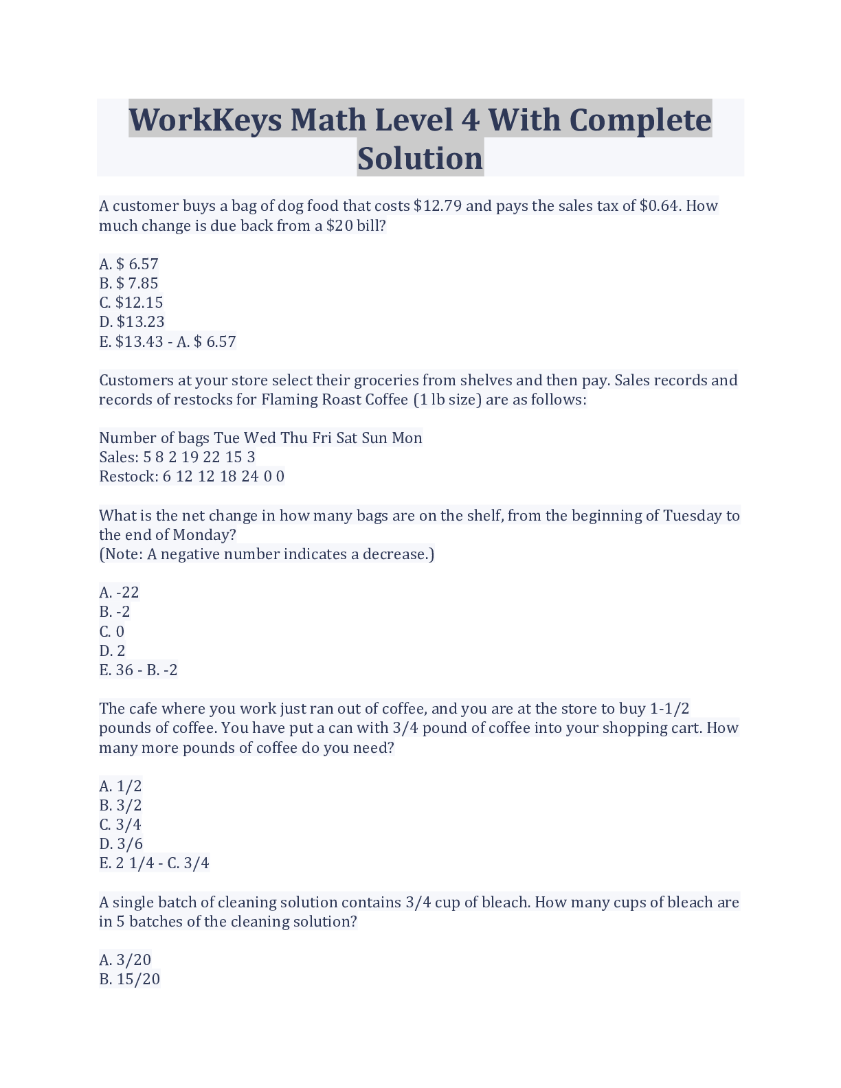 WorkKeys Math Level 4 With Complete Solution - Scholarfriends