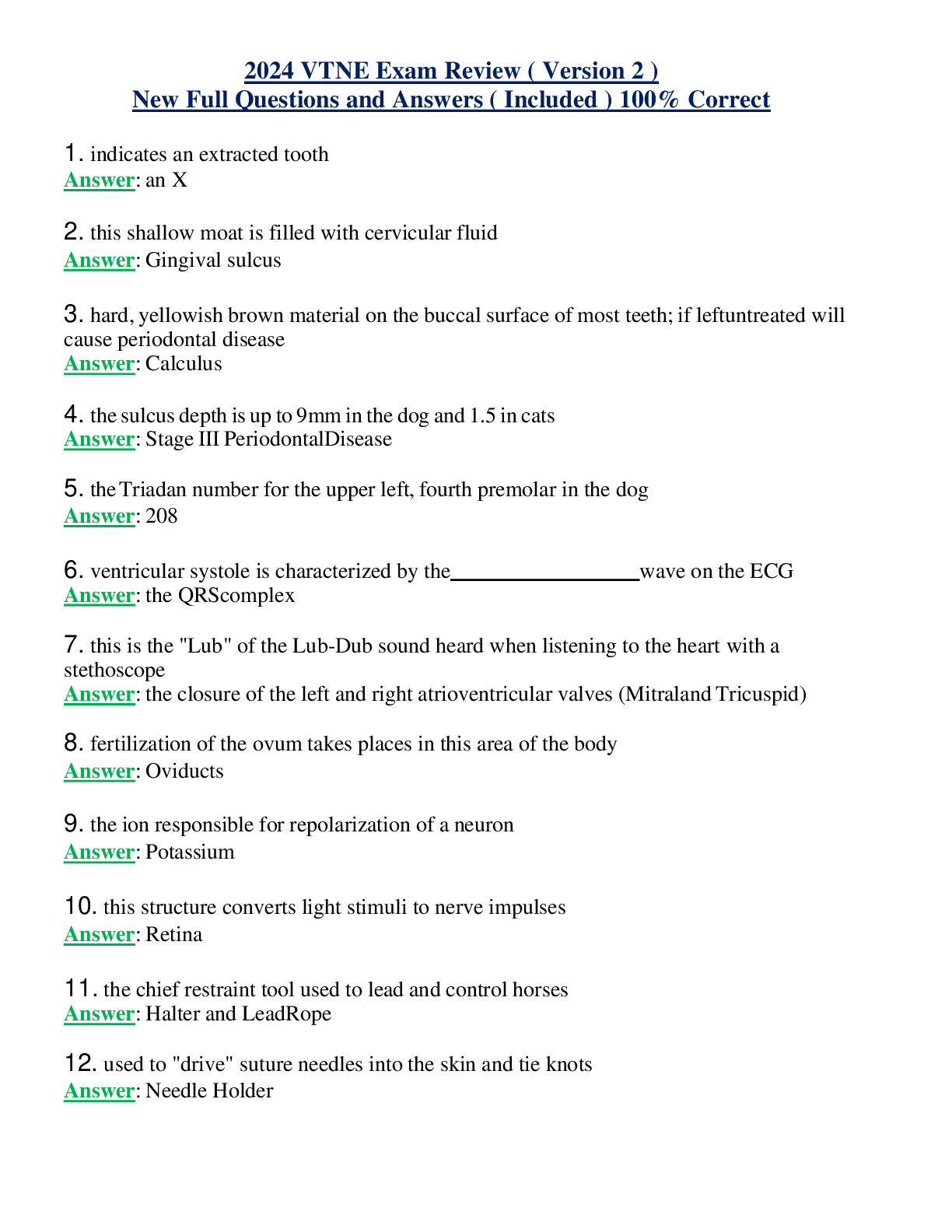 2024 VTNE Exam Review ( Version 2 ) New Full Questions and Answers ...