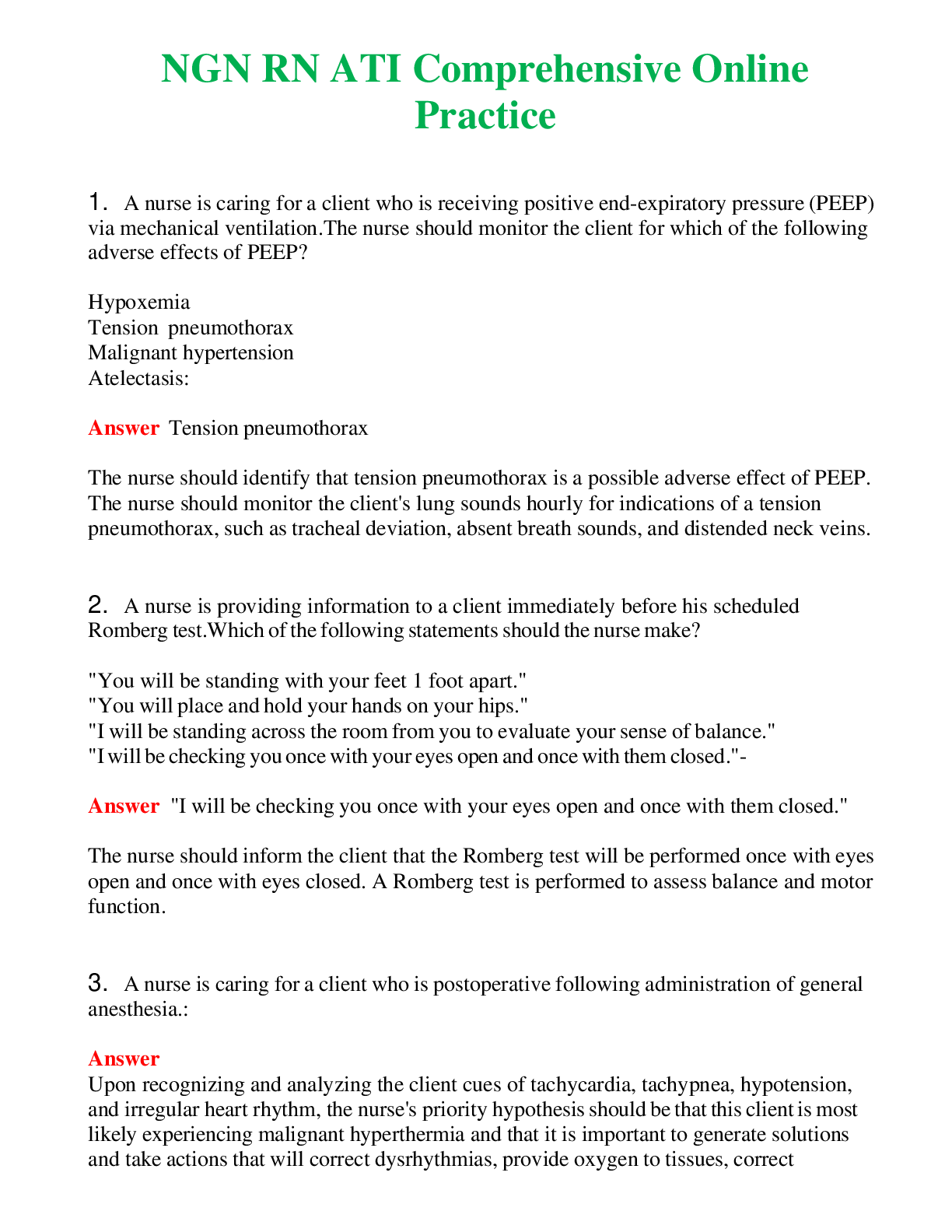 NGN RN ATI Comprehensive Online Practice (Latest 2024) Questions With ...