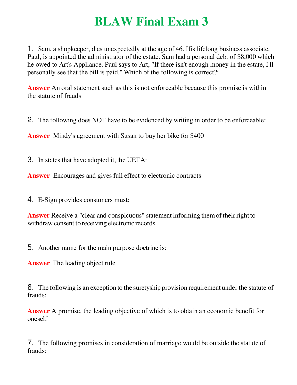 2024 BLAW Final Exam 3 | Actual Questions and Verified Answers ( Included ) 100% Correct ...