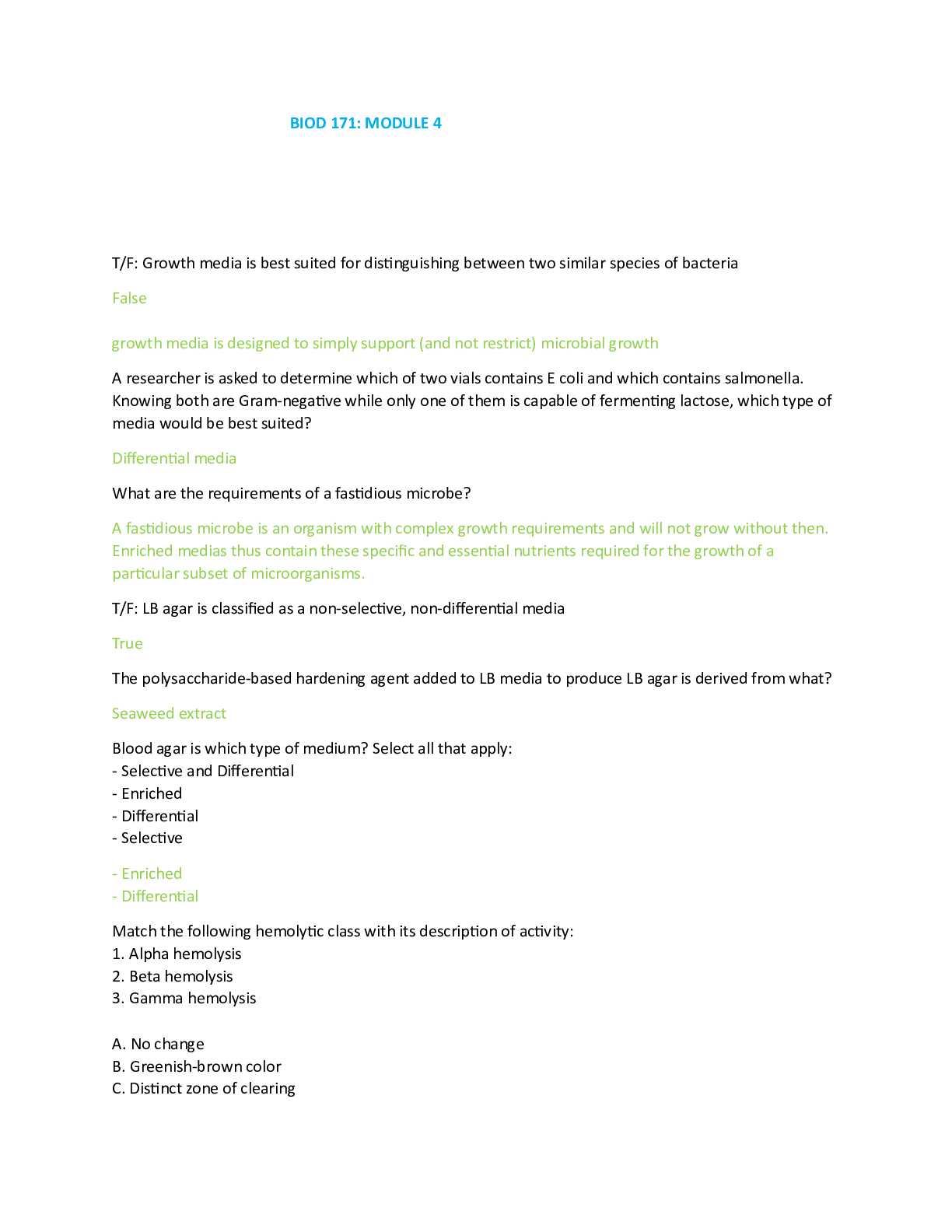 BIOD 171: MODULE 4 questions and answers complete solution 2024/2025 ...
