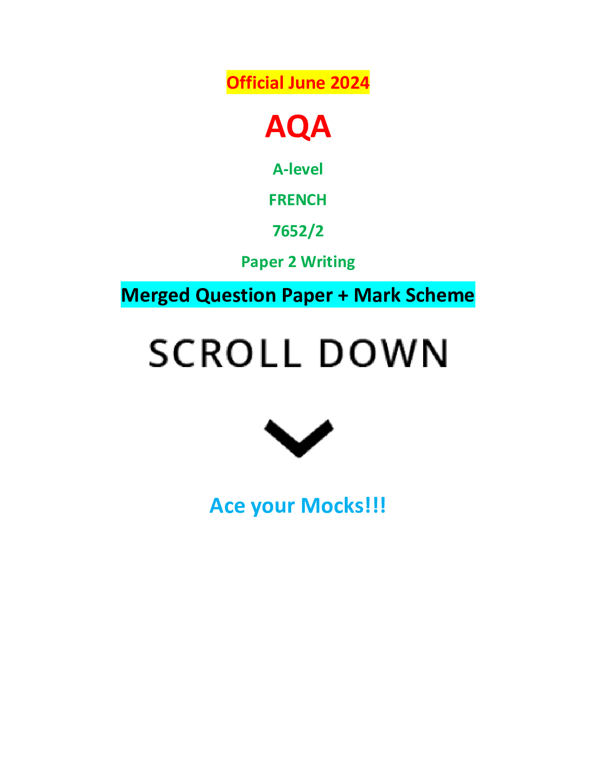 Official June 2024 AQA A-level FRENCH 7652/2 Paper 2 Writing Merged ... Official June 2024 AQA A-level FRENCH 7652/2 Paper 2 Writing Merged ...