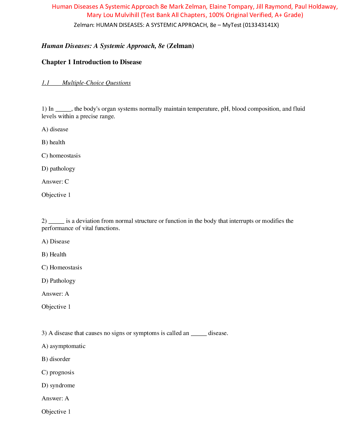 Test Bank For Human Diseases A Systemic Approach 8th Edition By Mark ...