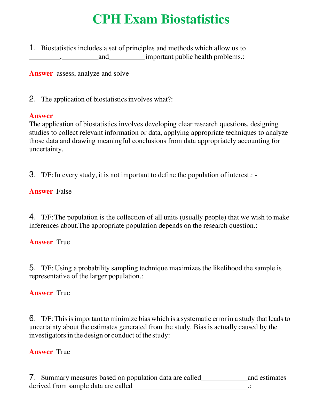 2024 CPH Exam Biostatistics Actual Questions and Verified Answers ( Included ) 100% Correct ...