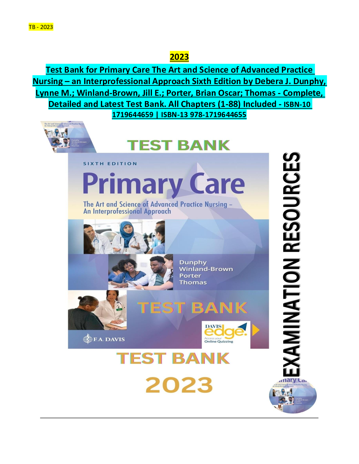 Test Bank for Primary Care The Art and Science of Advanced Practice ...