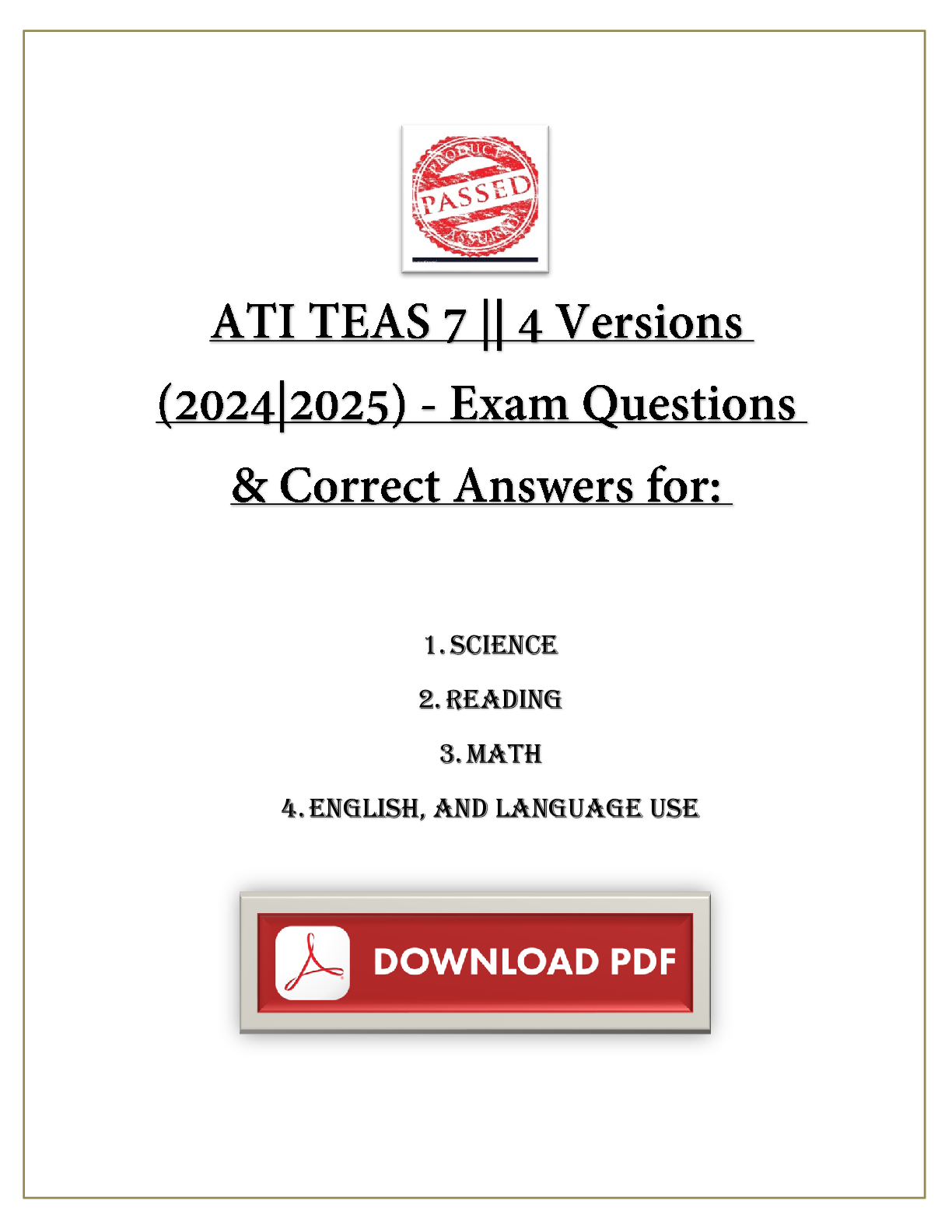 ATI TEAS 7 || 4 Versions - Exam Questions & Correct Answers for Science ...