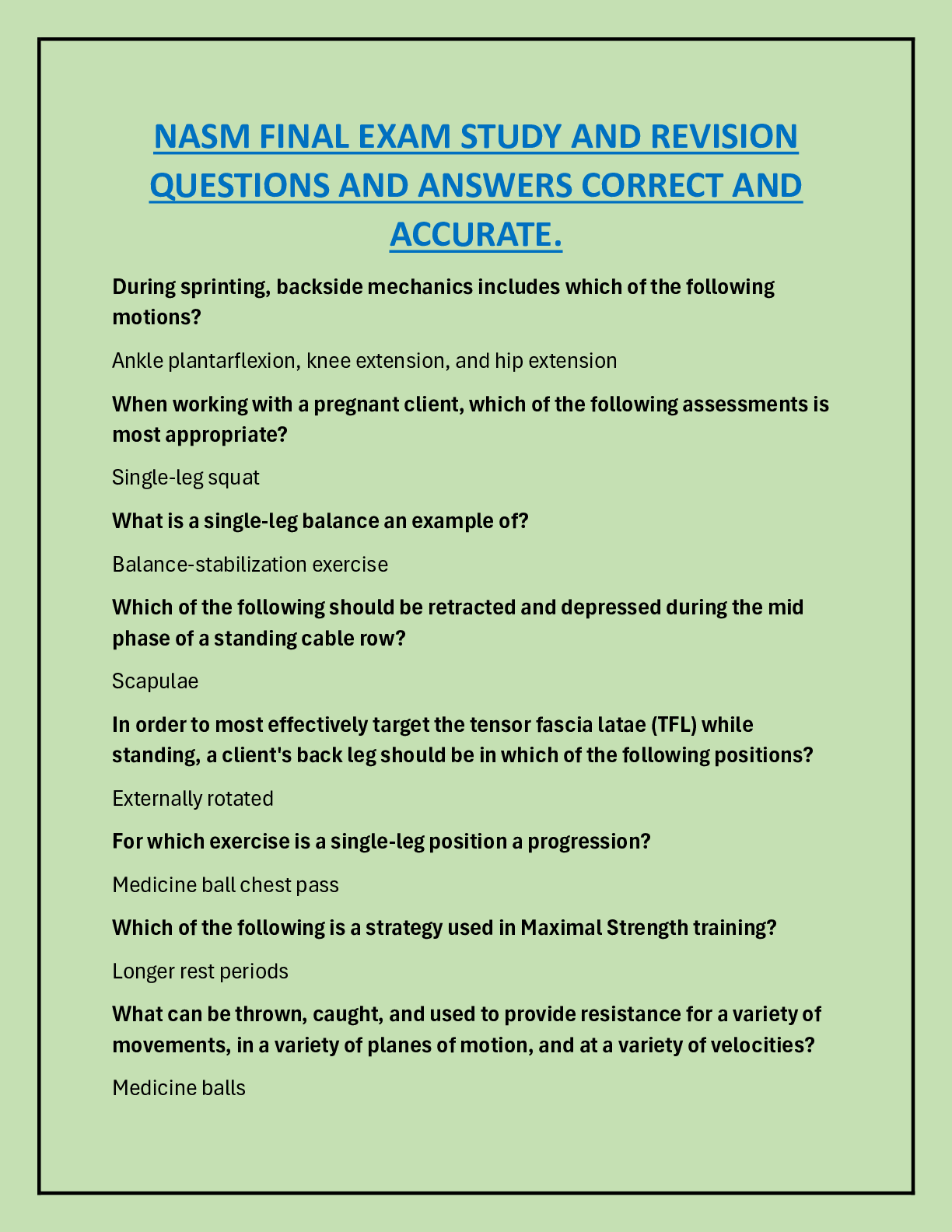 NASM FINAL EXAM STUDY AND REVISION QUESTIONS AND ANSWERS CORRECT AND ...