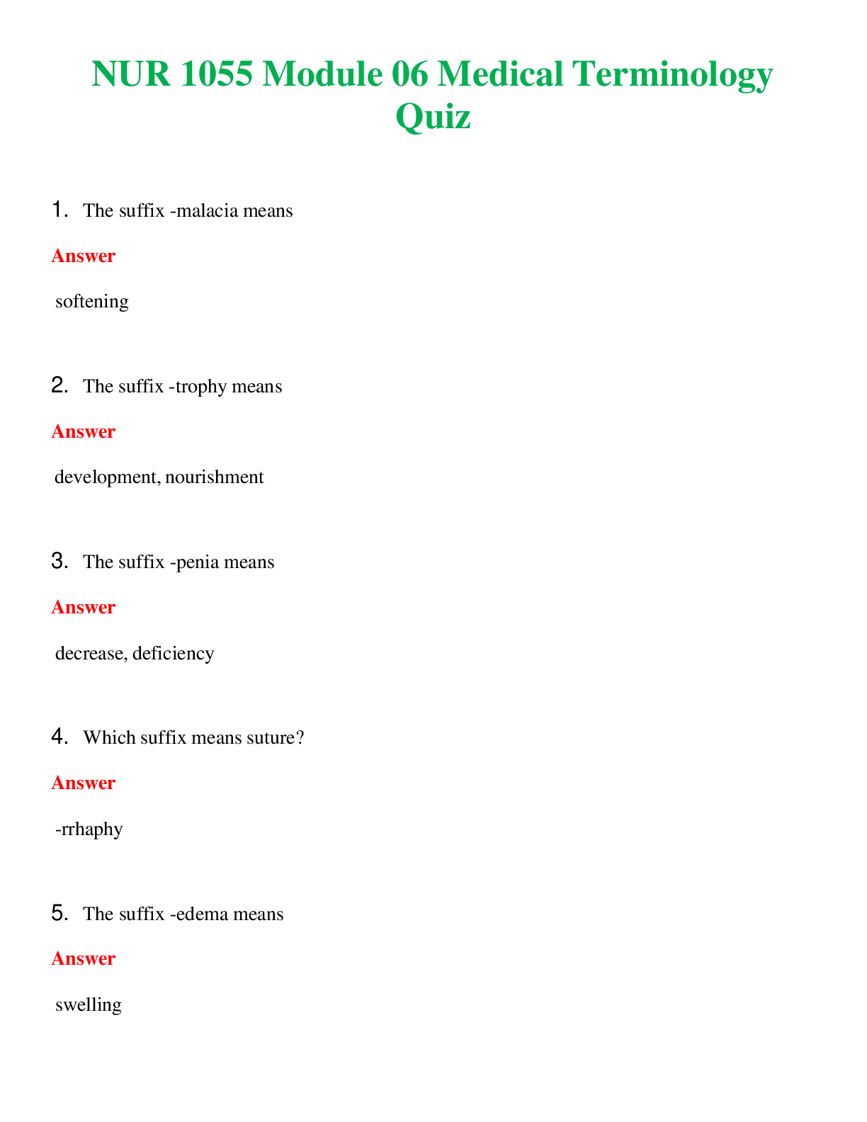 NUR 1055 ( LATEST 2024 / 2025 ) MODULE 06 MEDICAL TERMINOLOGY QUIZ ...