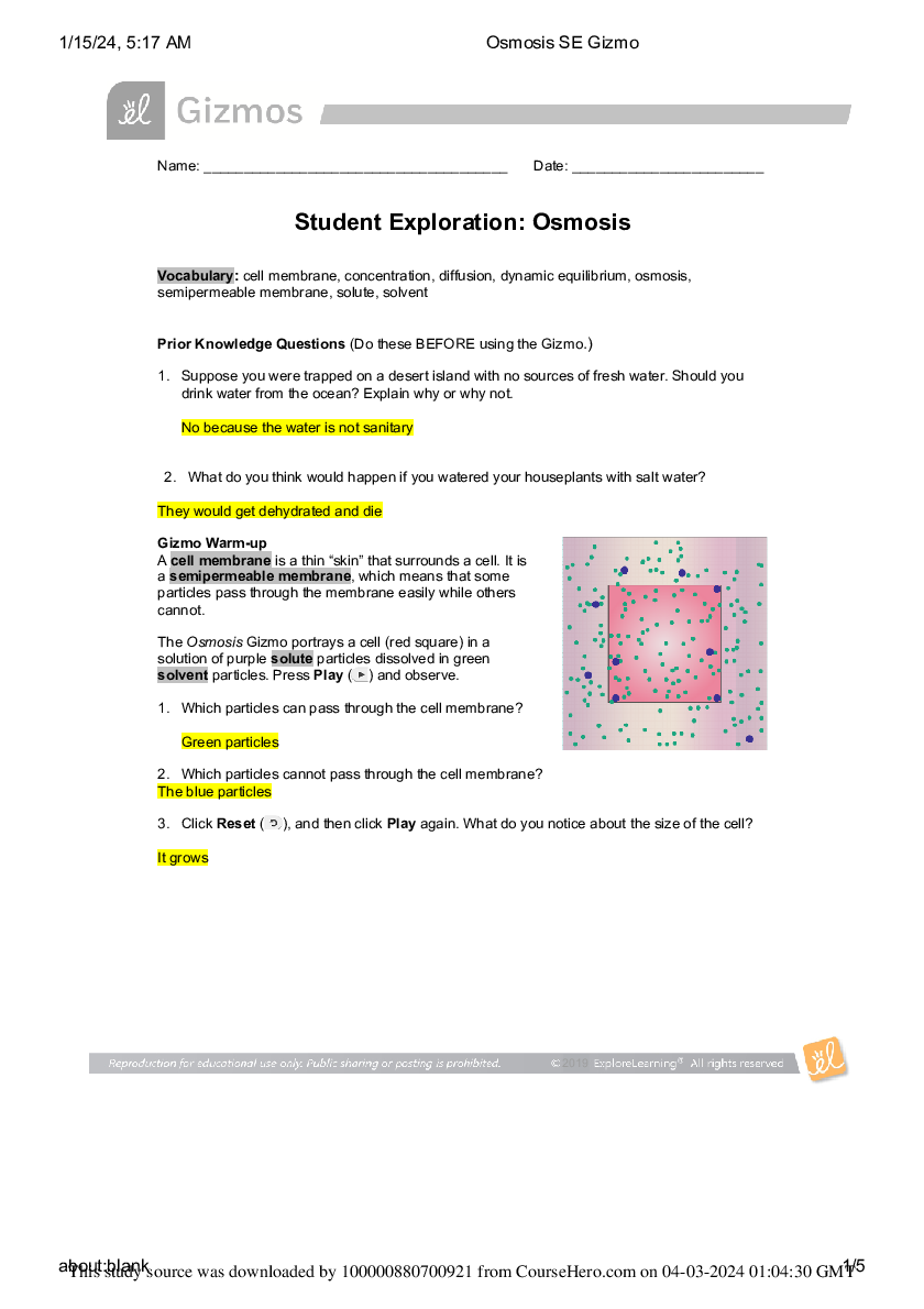 Student Exploration Osmosis Gizmo - Scholarfriends