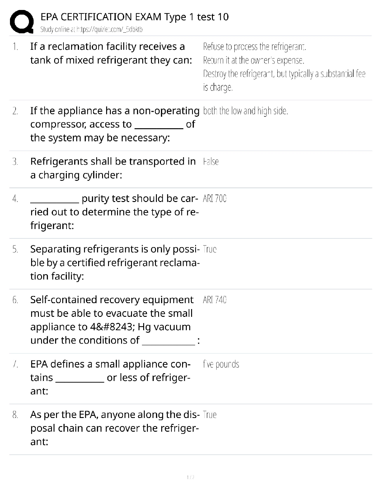 EPA 608 Certification Type 1 / Core & Specialty Exam 10 / 2025 Update ...