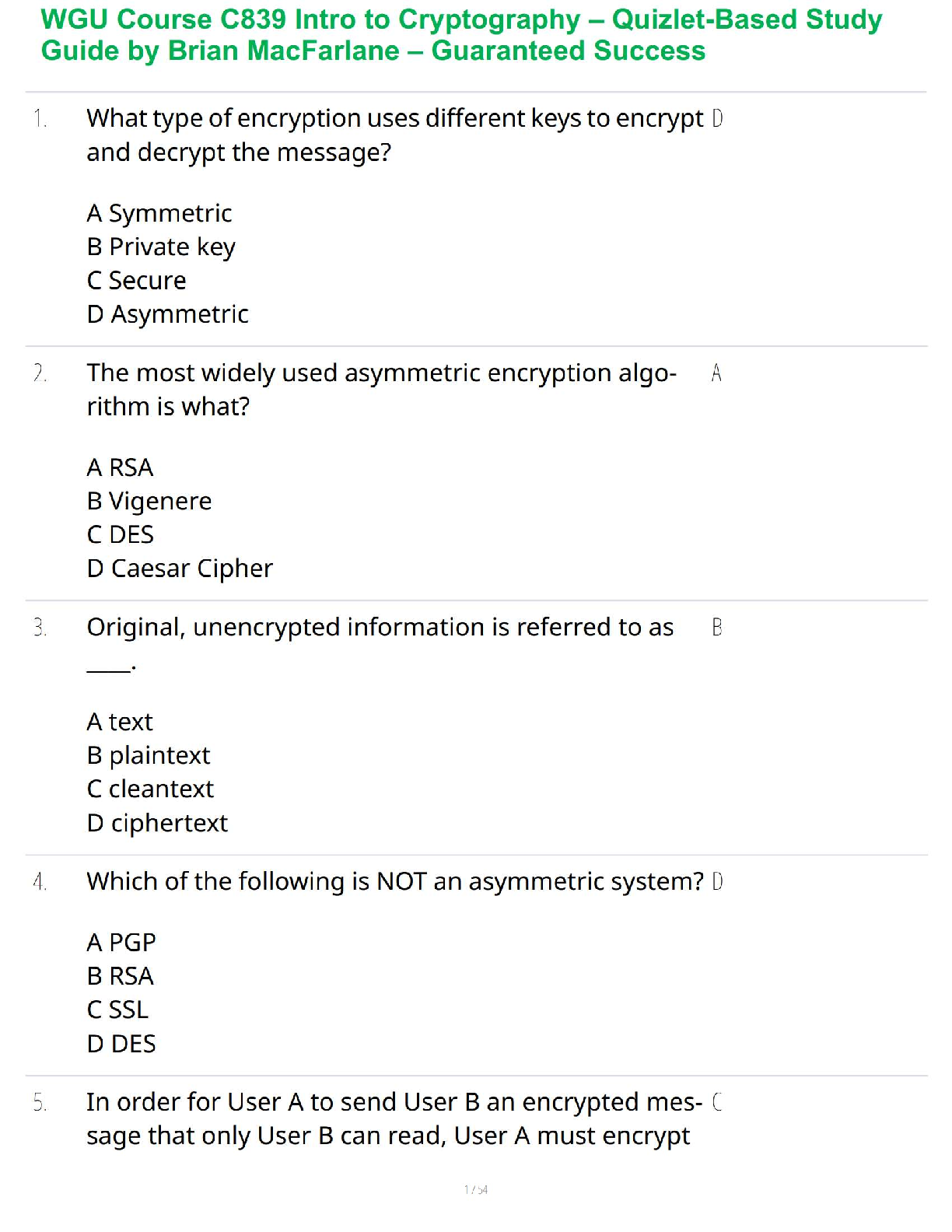 WGU Course C839 Intro to Cryptography – Quizlet-Based Study Guide by ...