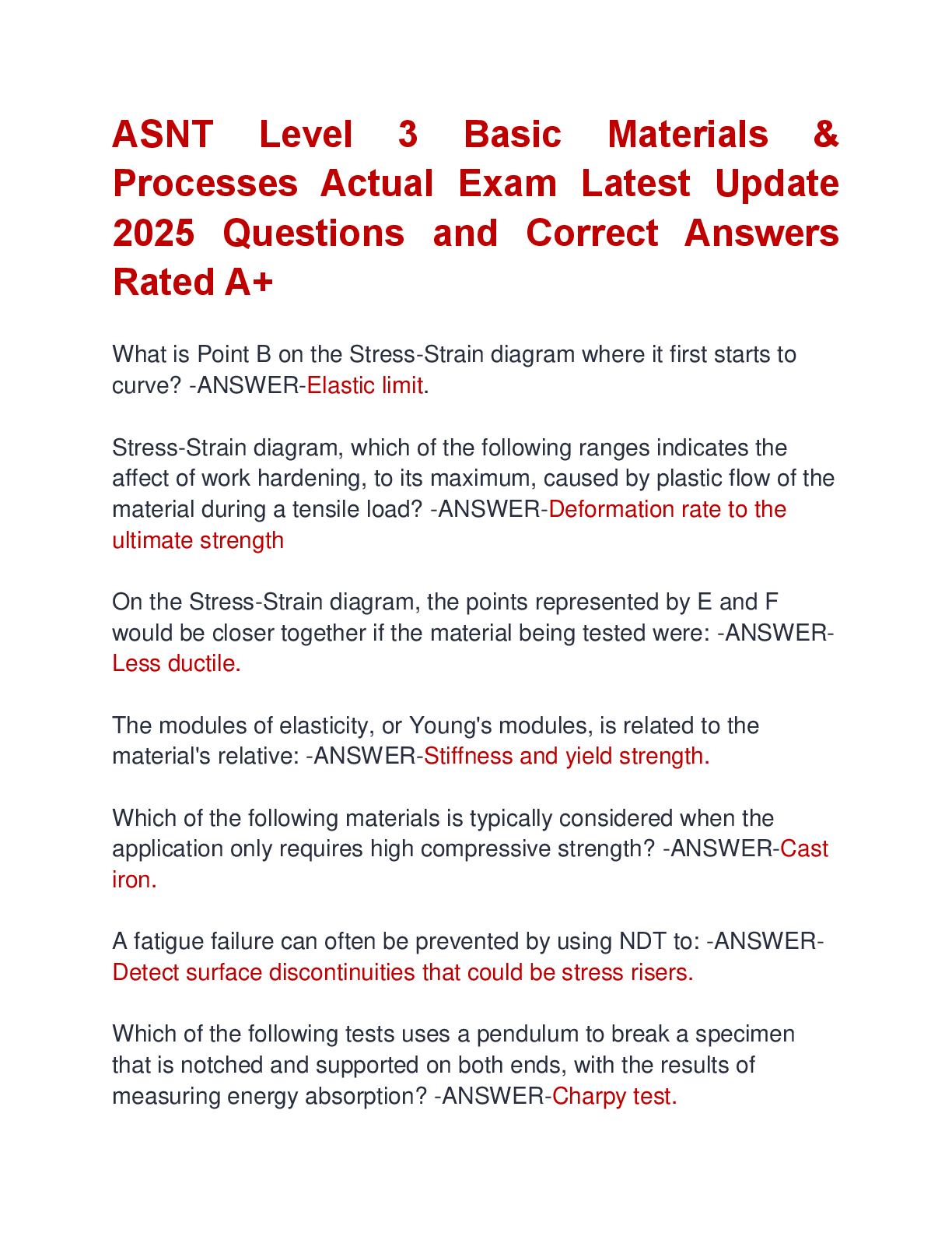ASNT Level 3 Basic Materials & Processes Actual Exam Latest Update 2025 ...