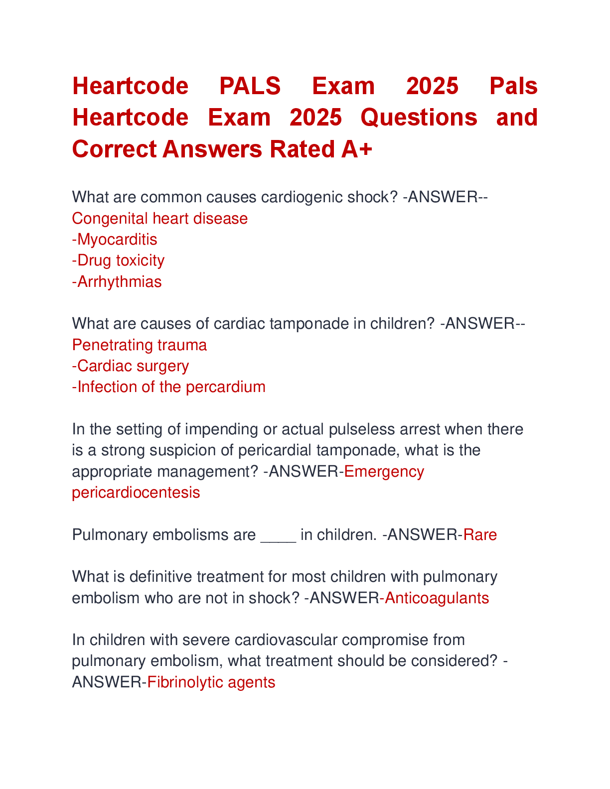 Heartcode PALS Exam 2025 Pals Heartcode Exam 2025 Questions and Correct ...