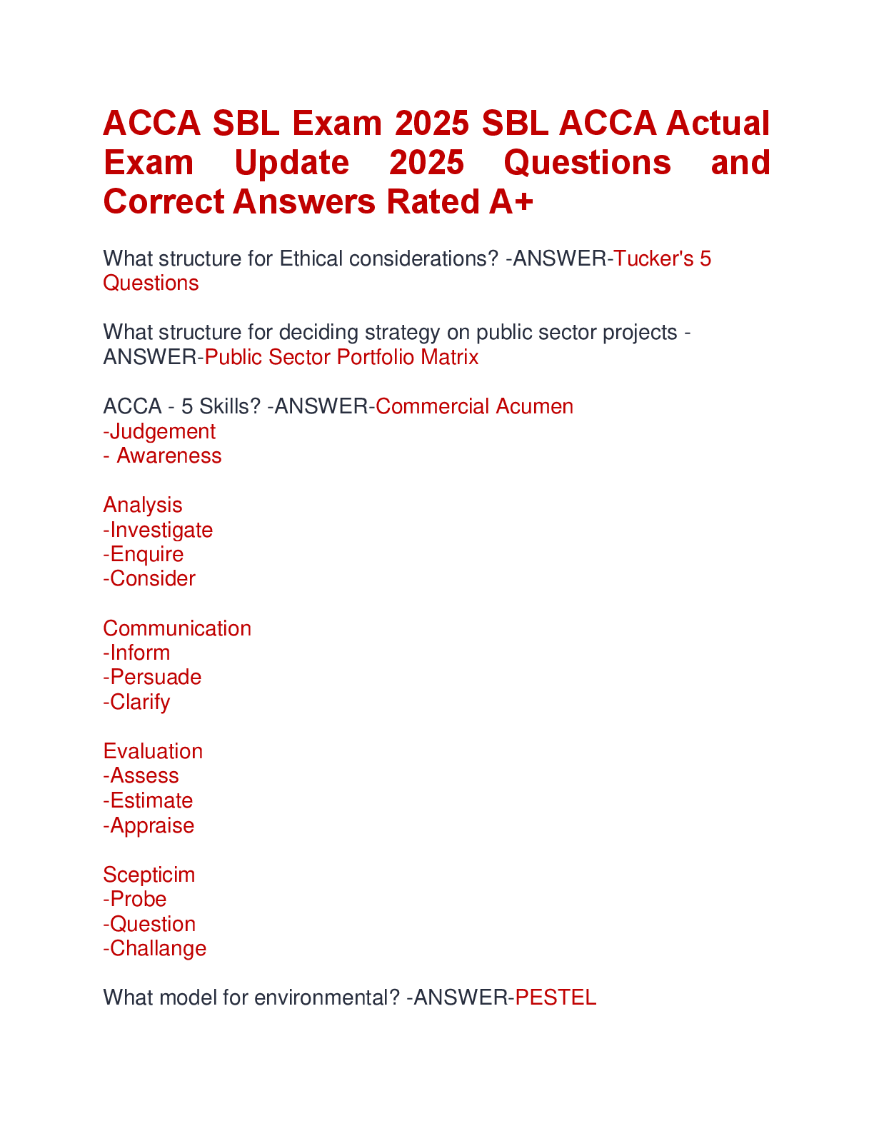 ACCA SBL Exam 2025 SBL ACCA Actual Exam Update 2025 Questions and Correct Answers Rated A+ ...