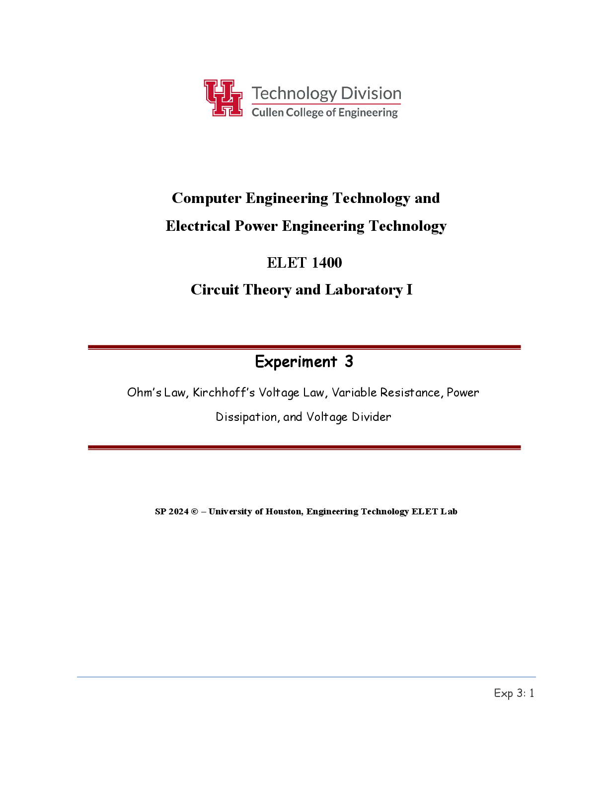 ELET 1400 Lab 3 Report | Complete Solutions, Spring 2025 | University ...