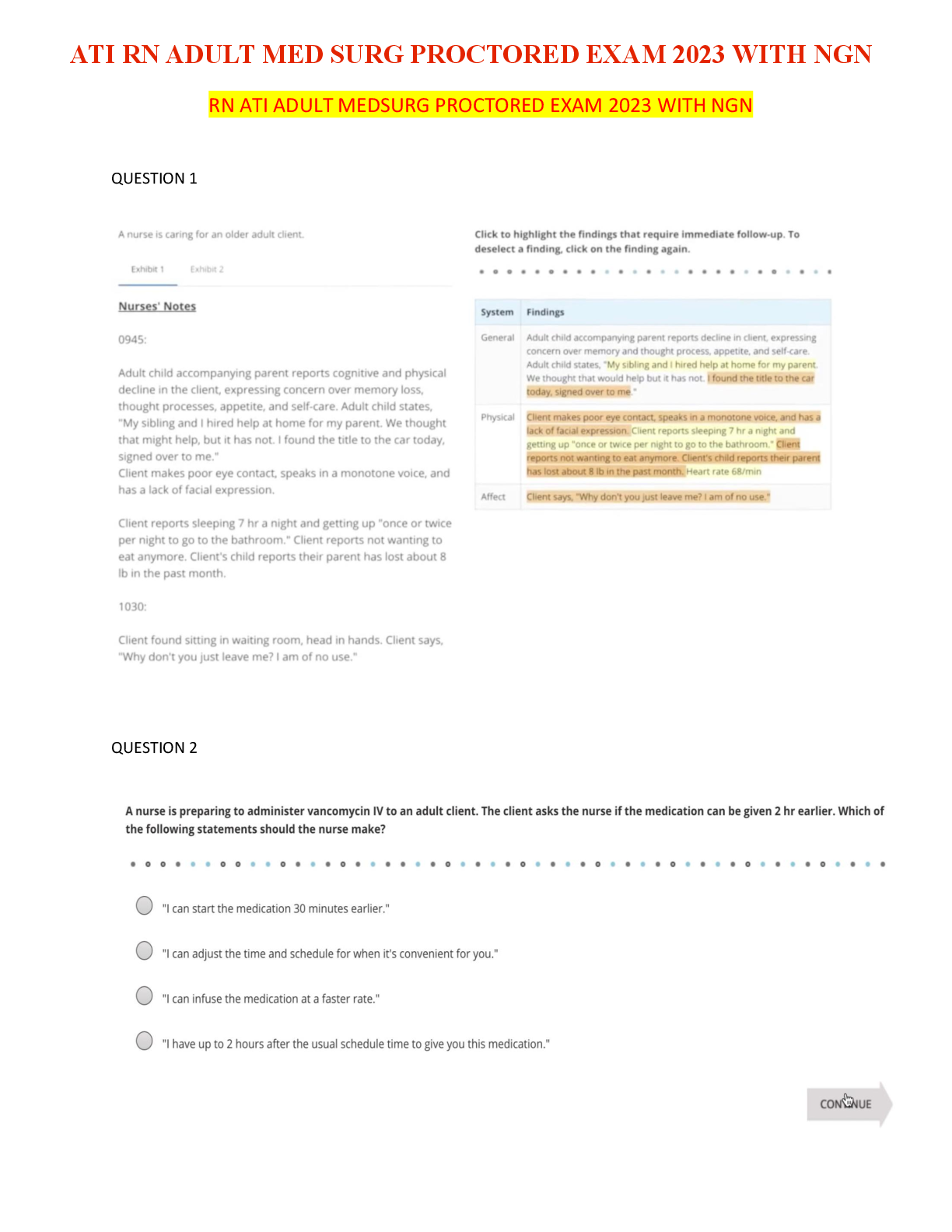 RN ATI ADULT MED SURG PROCTORED WITH NGN EXAM 2023 - Revised Upright ...