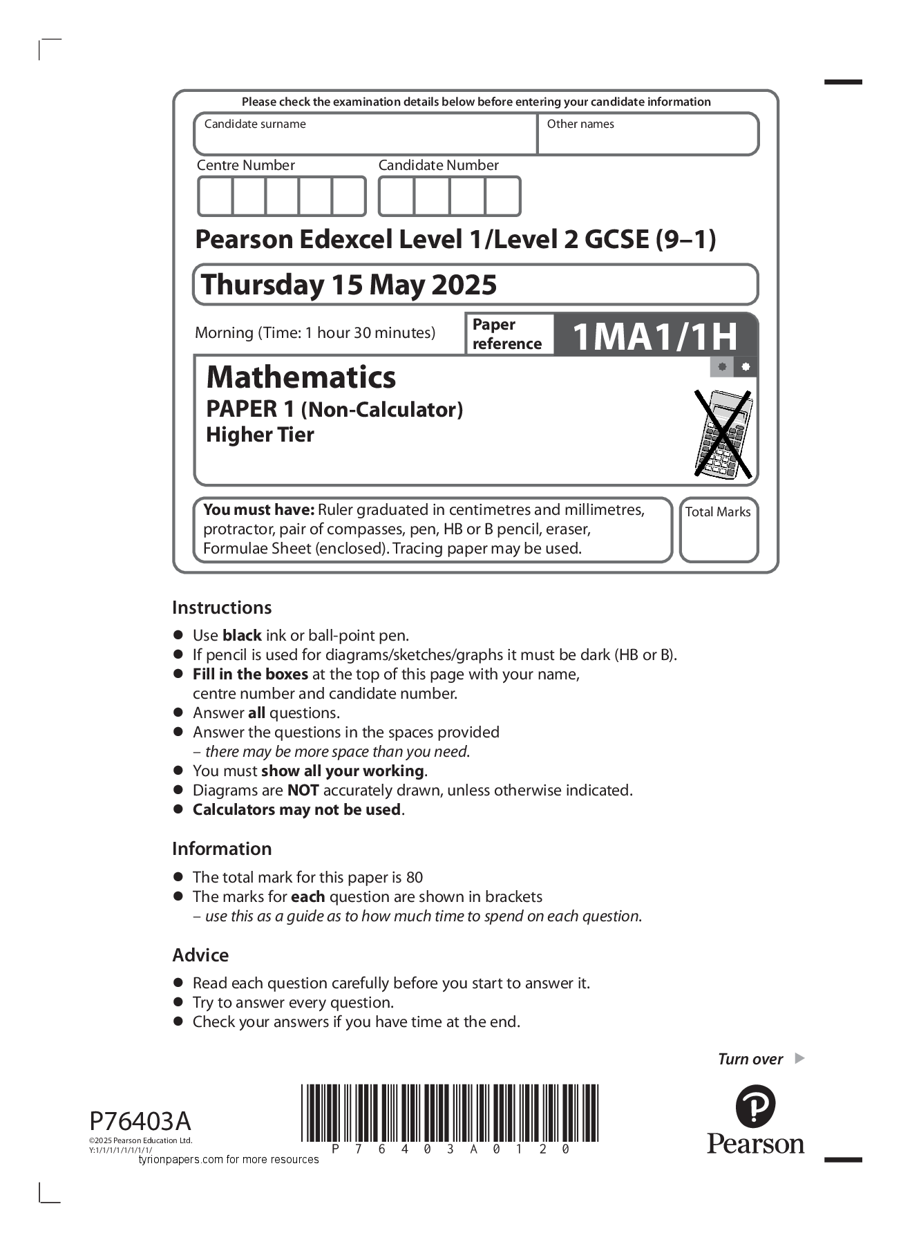 EDEXCEL GCSE MATHS JUNE 2025 HIGHER PAPERS ABND MARKSCHEMES AND WORKED SOLUTIONS - Scholarfriends