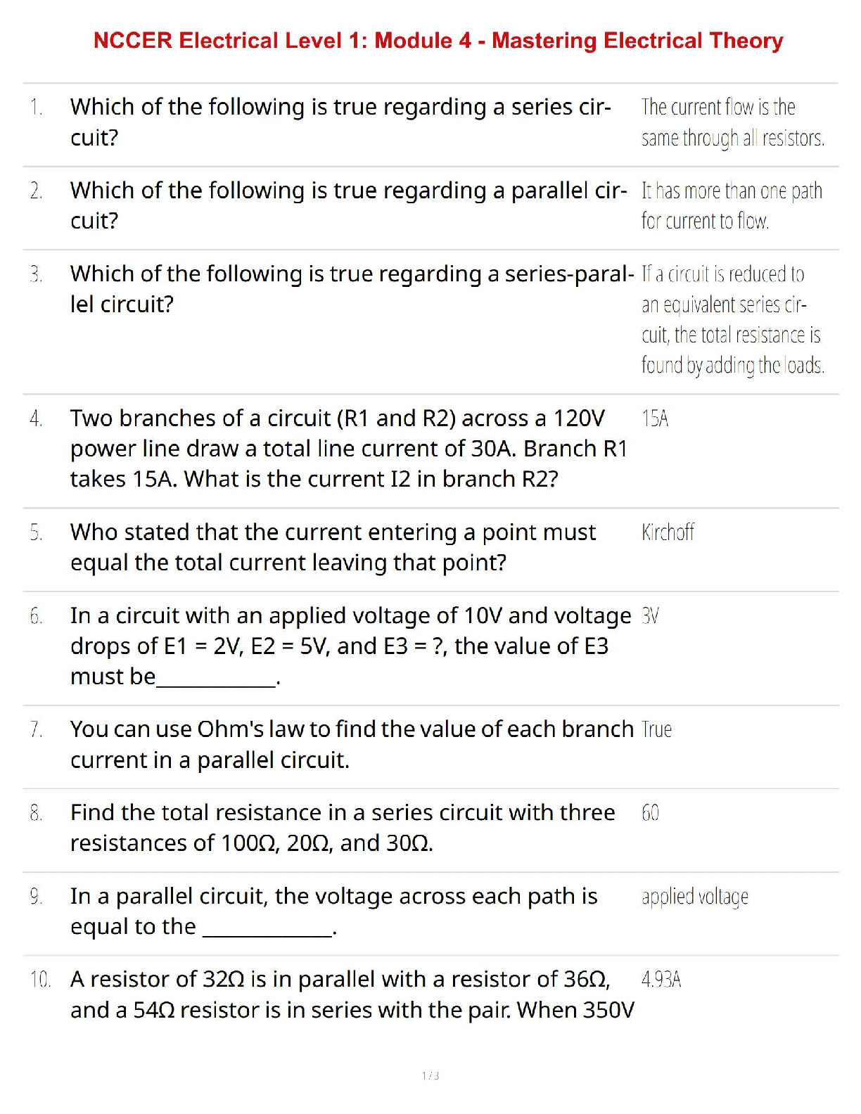 NCCER Electrical Level 1: Module 4 - Mastering Electrical Theory - Scholarfriends