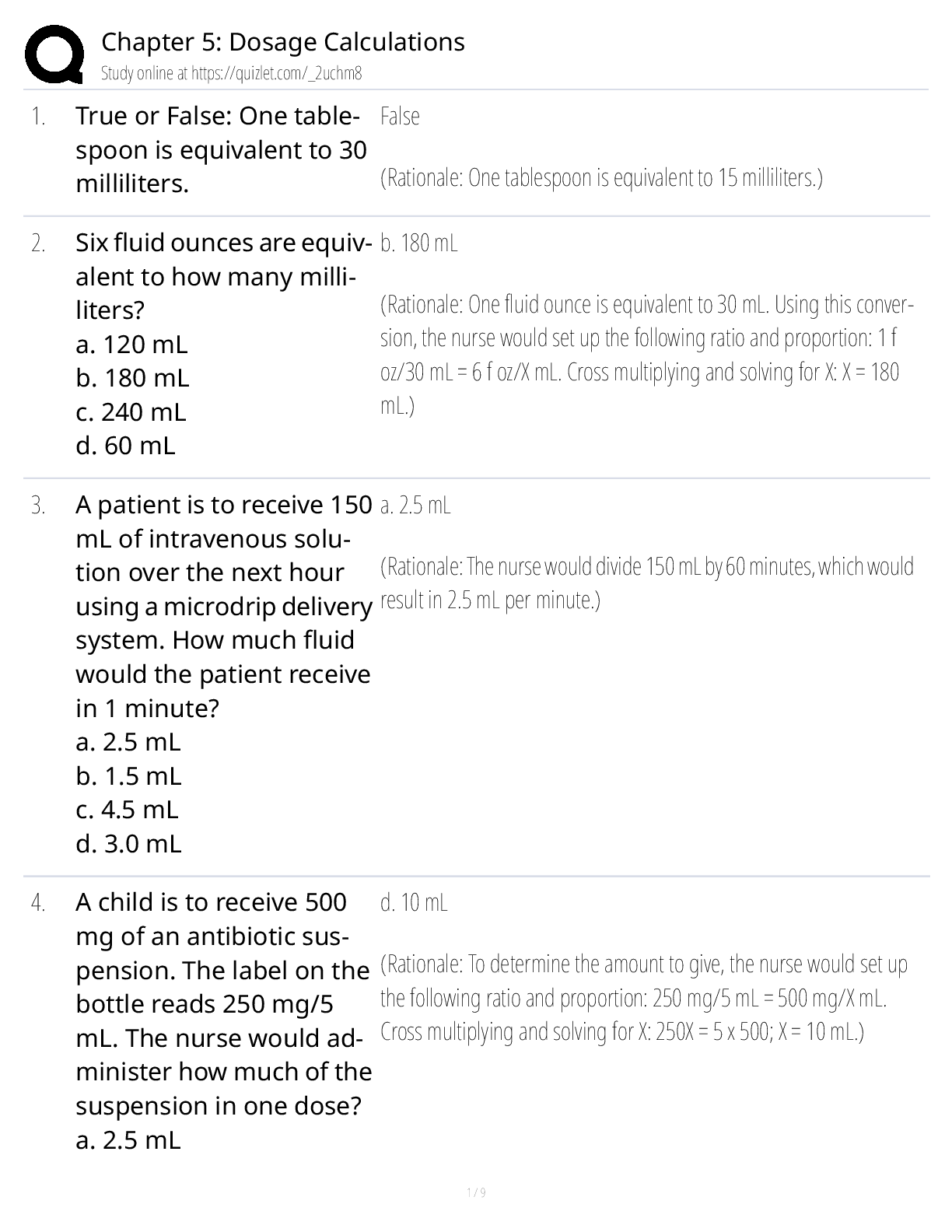Chapter 5: Dosage Calculations – Nursing Medication Math - Scholarfriends